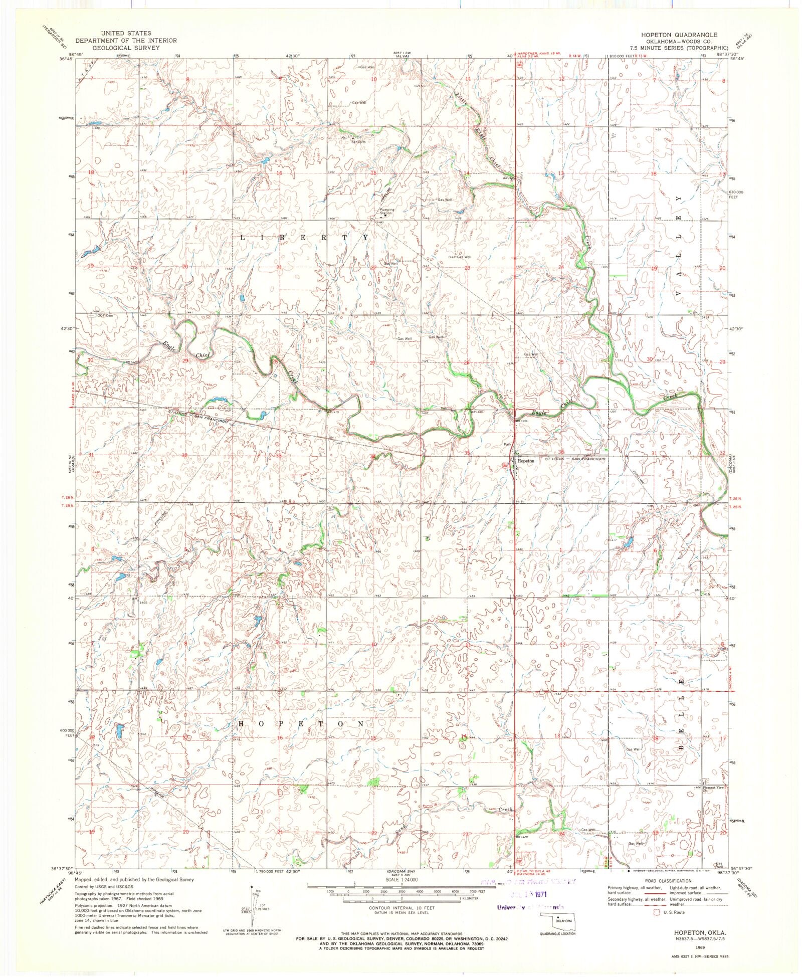 Classic USGS Hopeton Oklahoma 7.5'x7.5' Topo Map – MyTopo Map Store