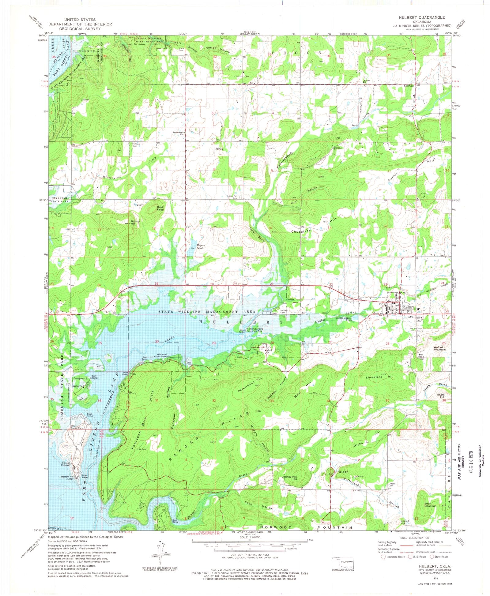 Classic USGS Hulbert Oklahoma 7.5'x7.5' Topo Map – MyTopo Map Store