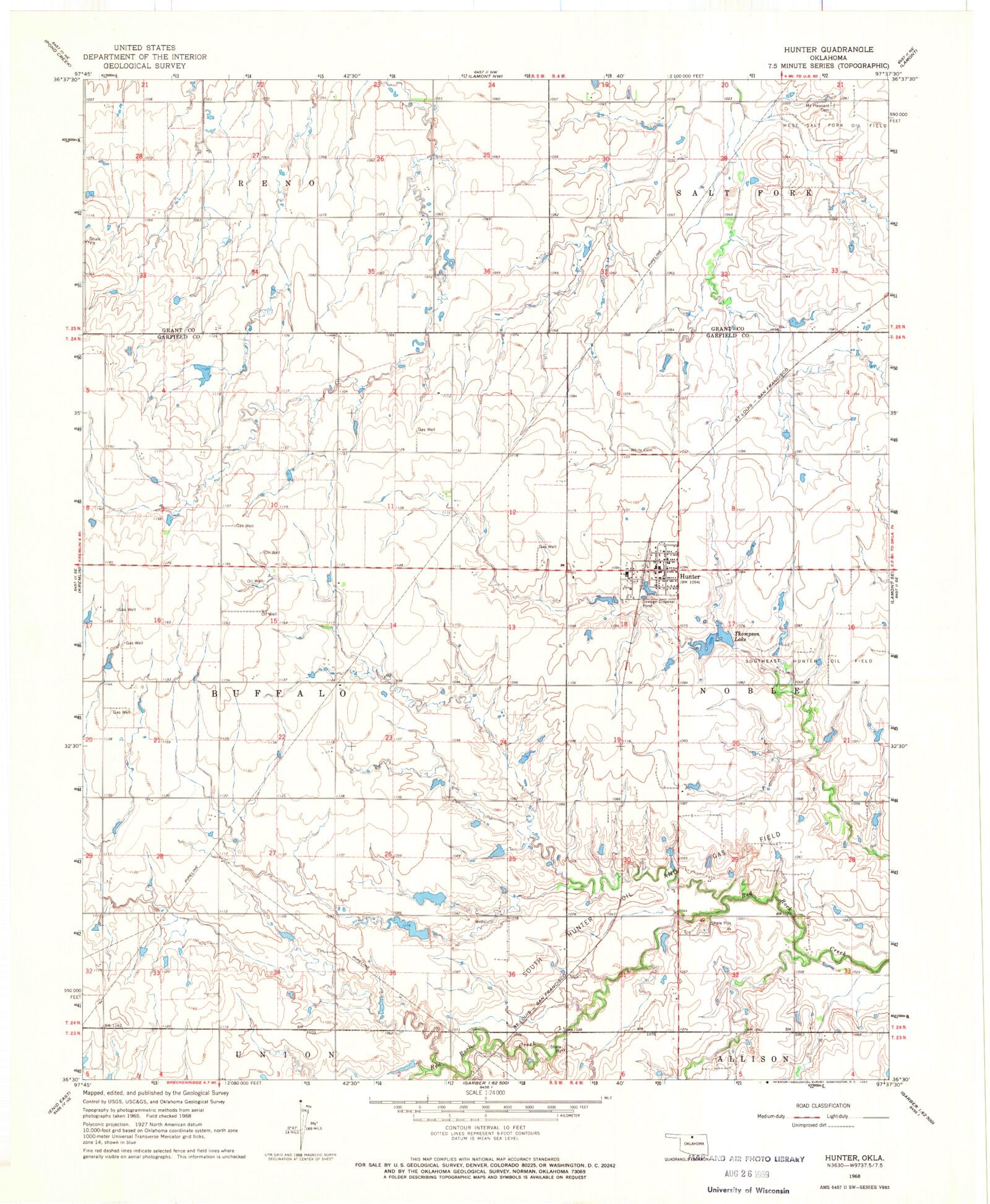 Classic USGS Hunter Oklahoma 7.5'x7.5' Topo Map – MyTopo Map Store