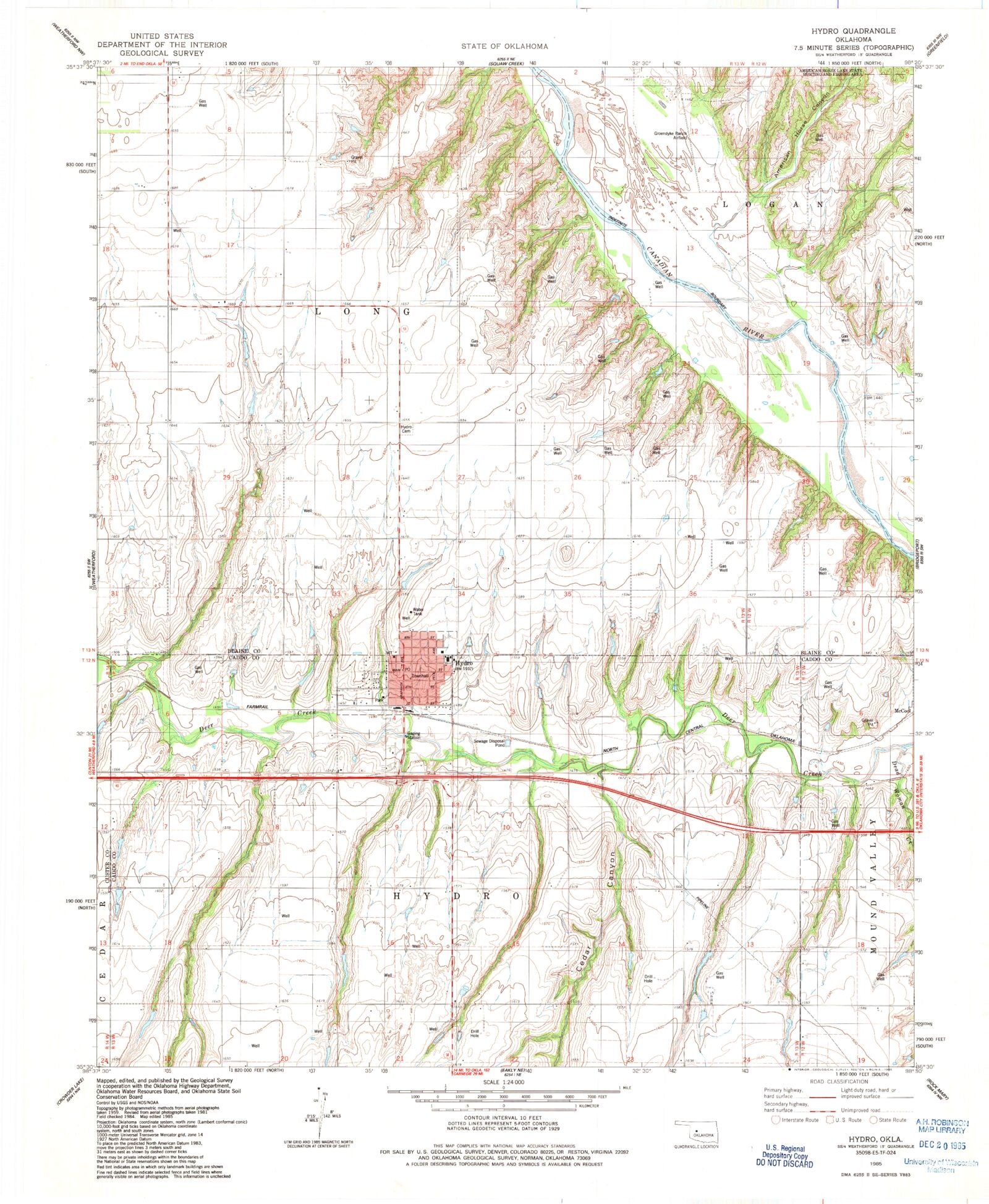 Classic USGS Hydro Oklahoma 7.5'x7.5' Topo Map – MyTopo Map Store