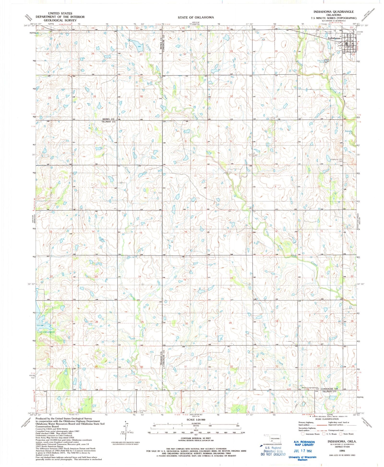 Classic USGS Indiahoma Oklahoma 7.5'x7.5' Topo Map – MyTopo Map Store