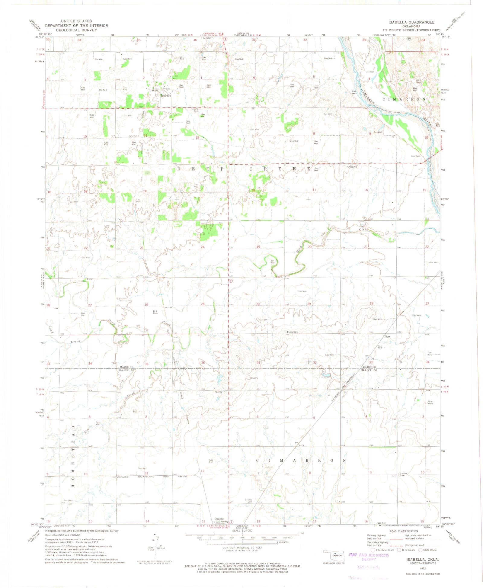 Classic USGS Isabella Oklahoma 7.5'x7.5' Topo Map – MyTopo Map Store