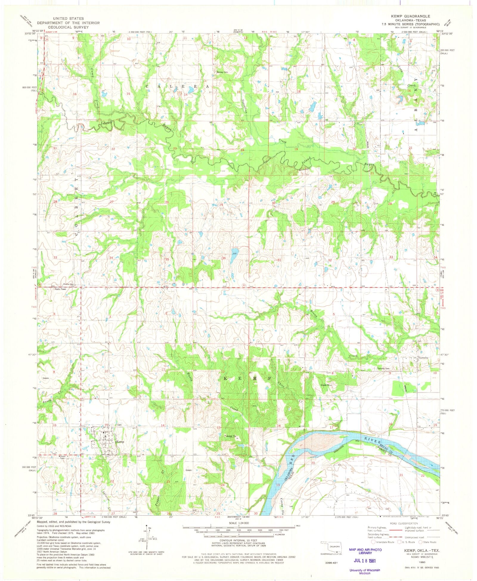 Classic USGS Kemp Oklahoma 7.5'x7.5' Topo Map – MyTopo Map Store