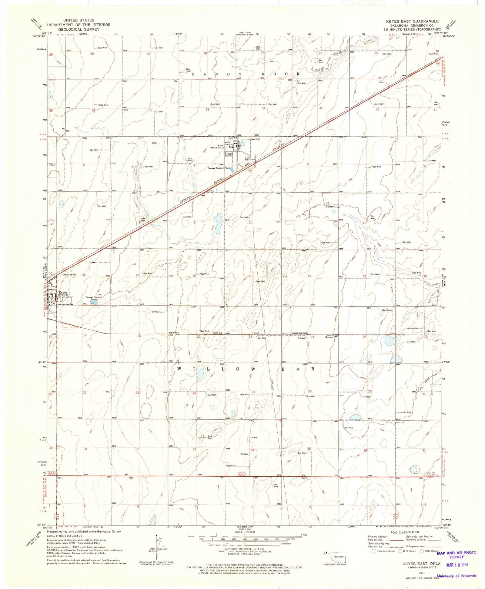 Classic USGS Keyes East Oklahoma 7.5'x7.5' Topo Map – MyTopo Map Store