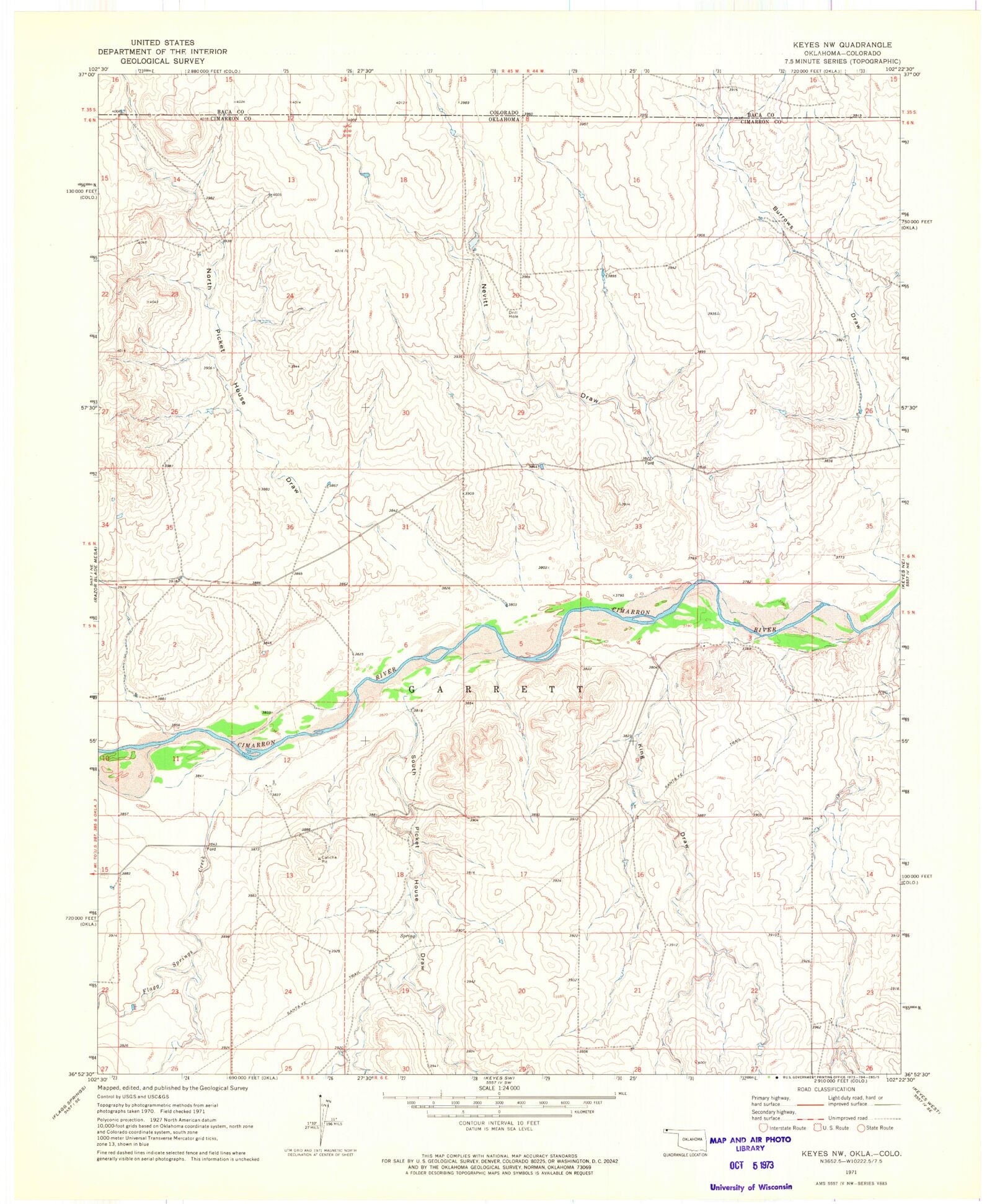 Classic USGS Keyes NW Oklahoma 7.5'x7.5' Topo Map – MyTopo Map Store