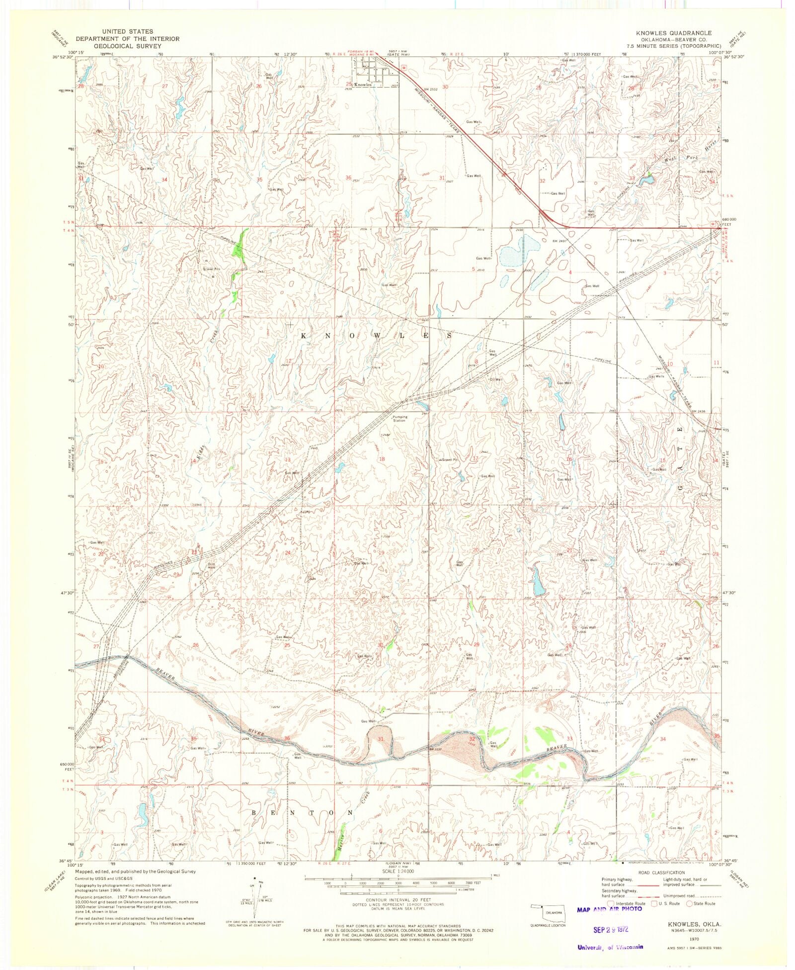 Classic USGS Knowles Oklahoma 7.5'x7.5' Topo Map – MyTopo Map Store