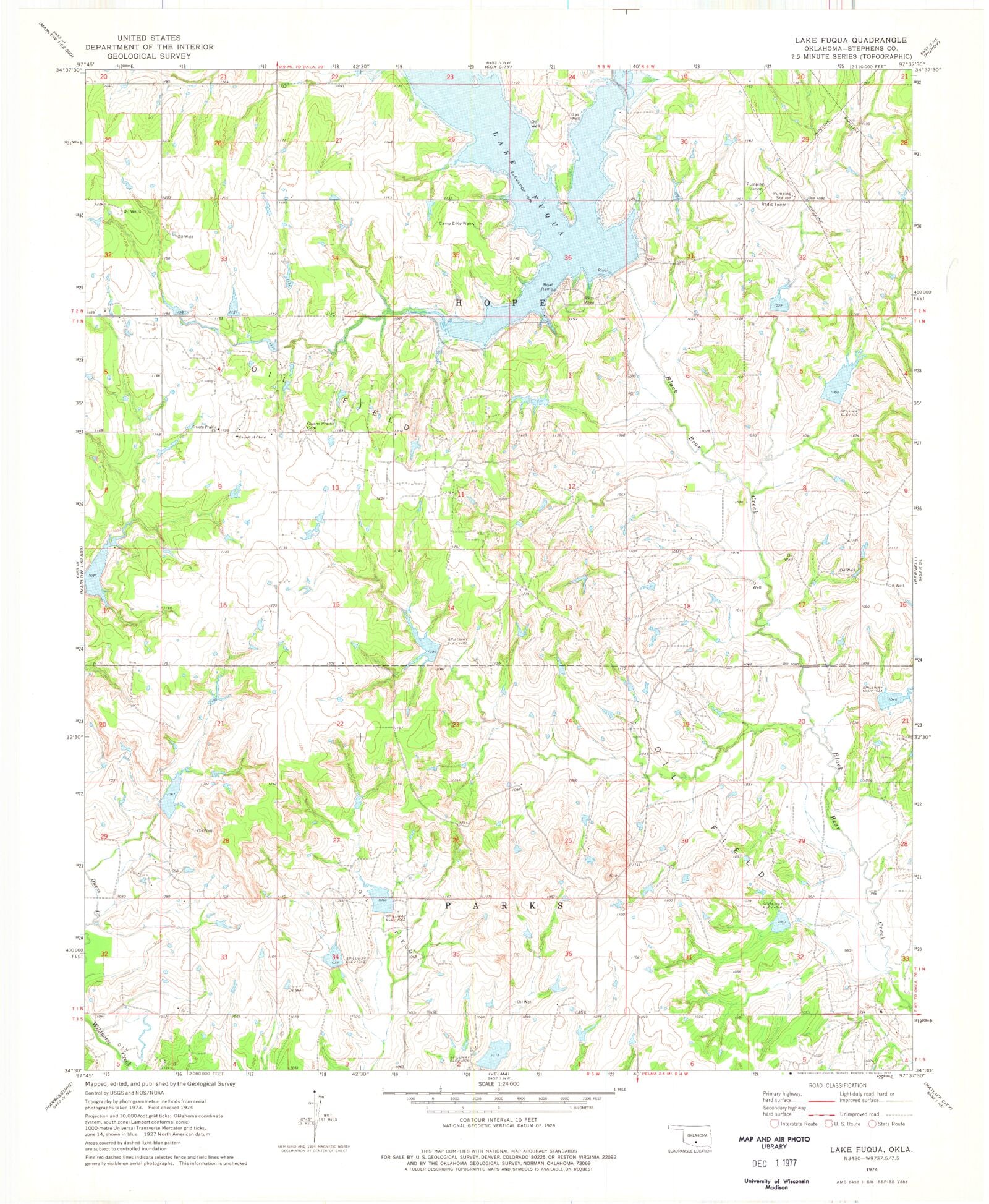 Classic USGS Lake Fuqua Oklahoma 7.5'x7.5' Topo Map – MyTopo Map Store