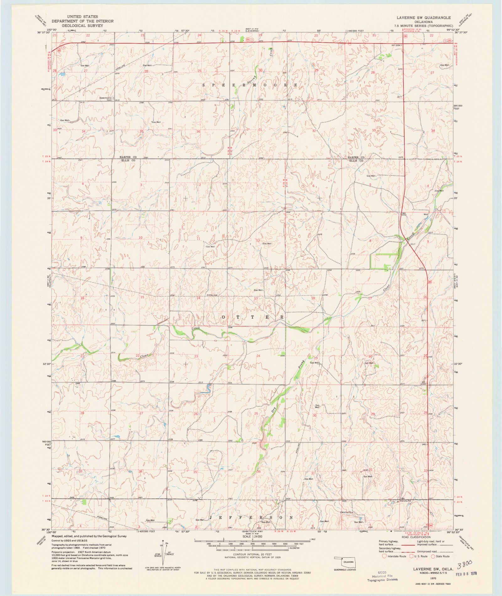 Classic USGS Laverne SW Oklahoma 7.5'x7.5' Topo Map – MyTopo Map Store