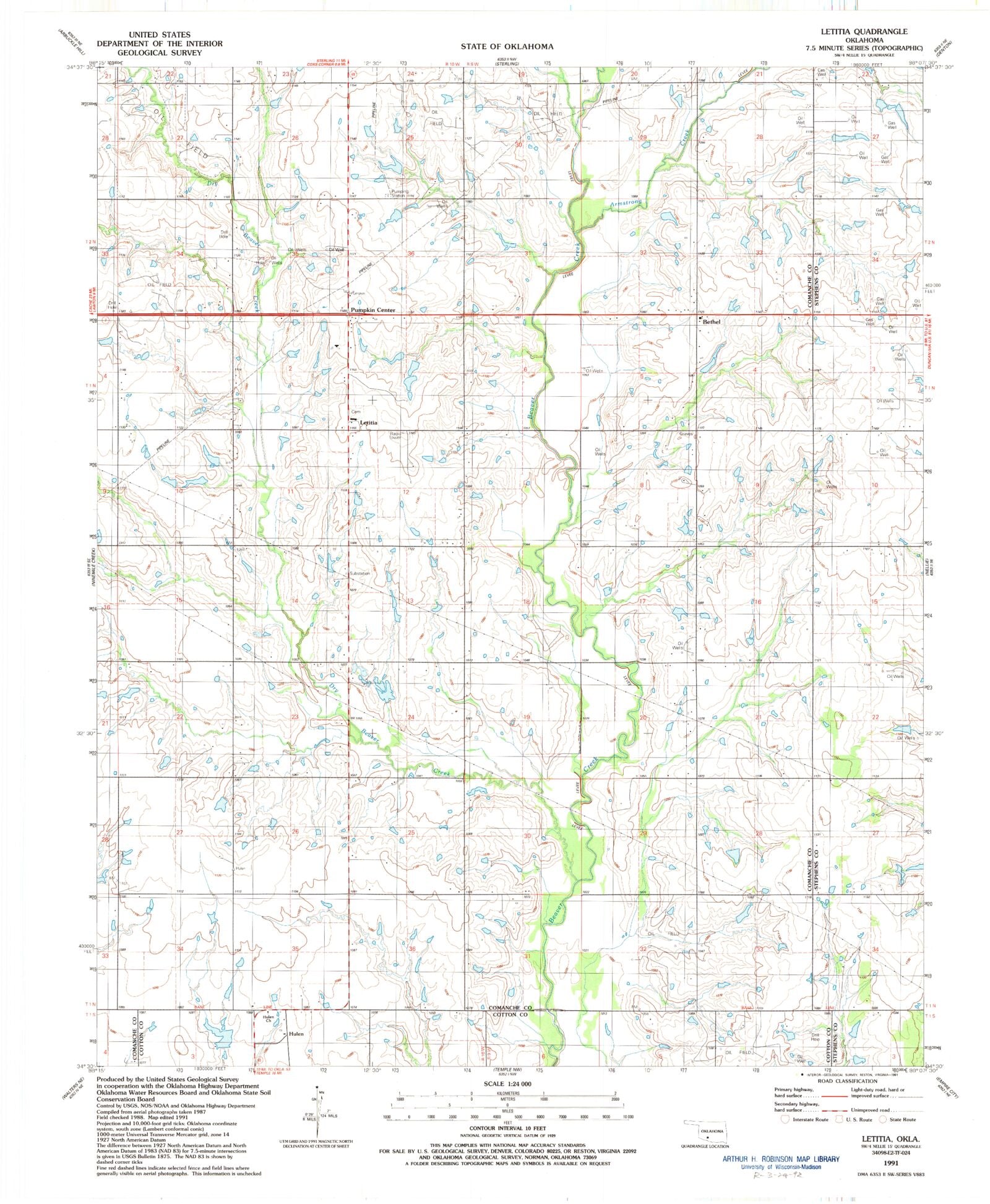 Classic USGS Letitia Oklahoma 7.5'x7.5' Topo Map – MyTopo Map Store