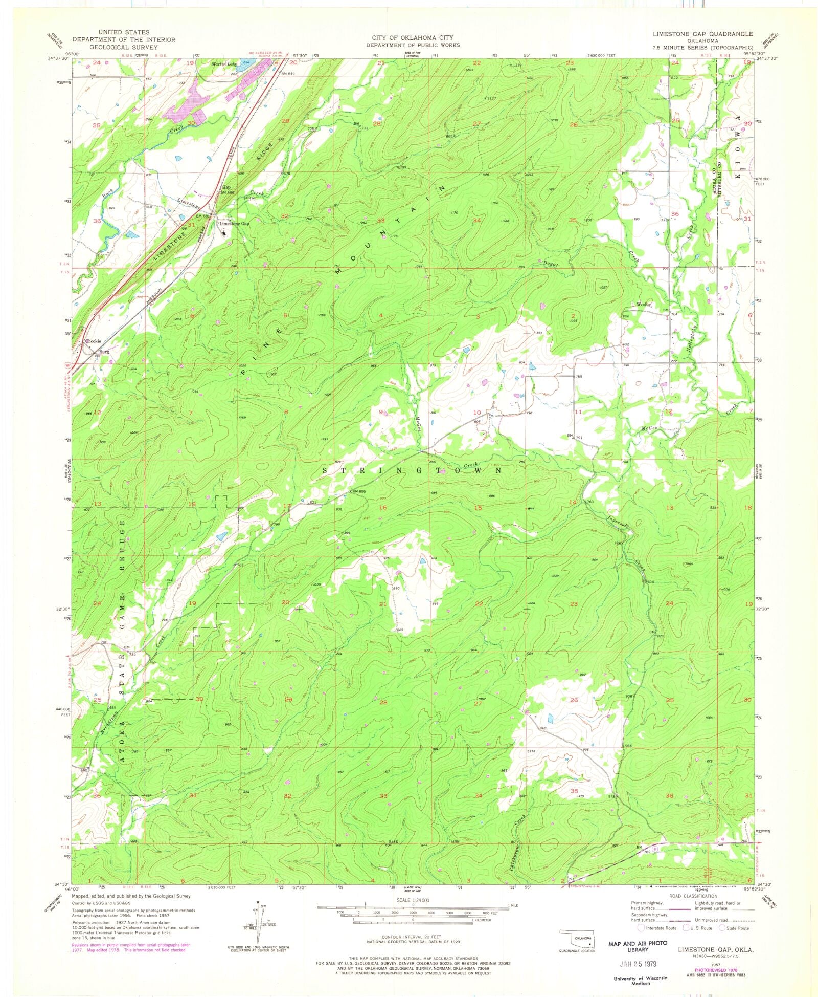 Classic USGS Limestone Gap Oklahoma 7.5'x7.5' Topo Map – MyTopo Map Store
