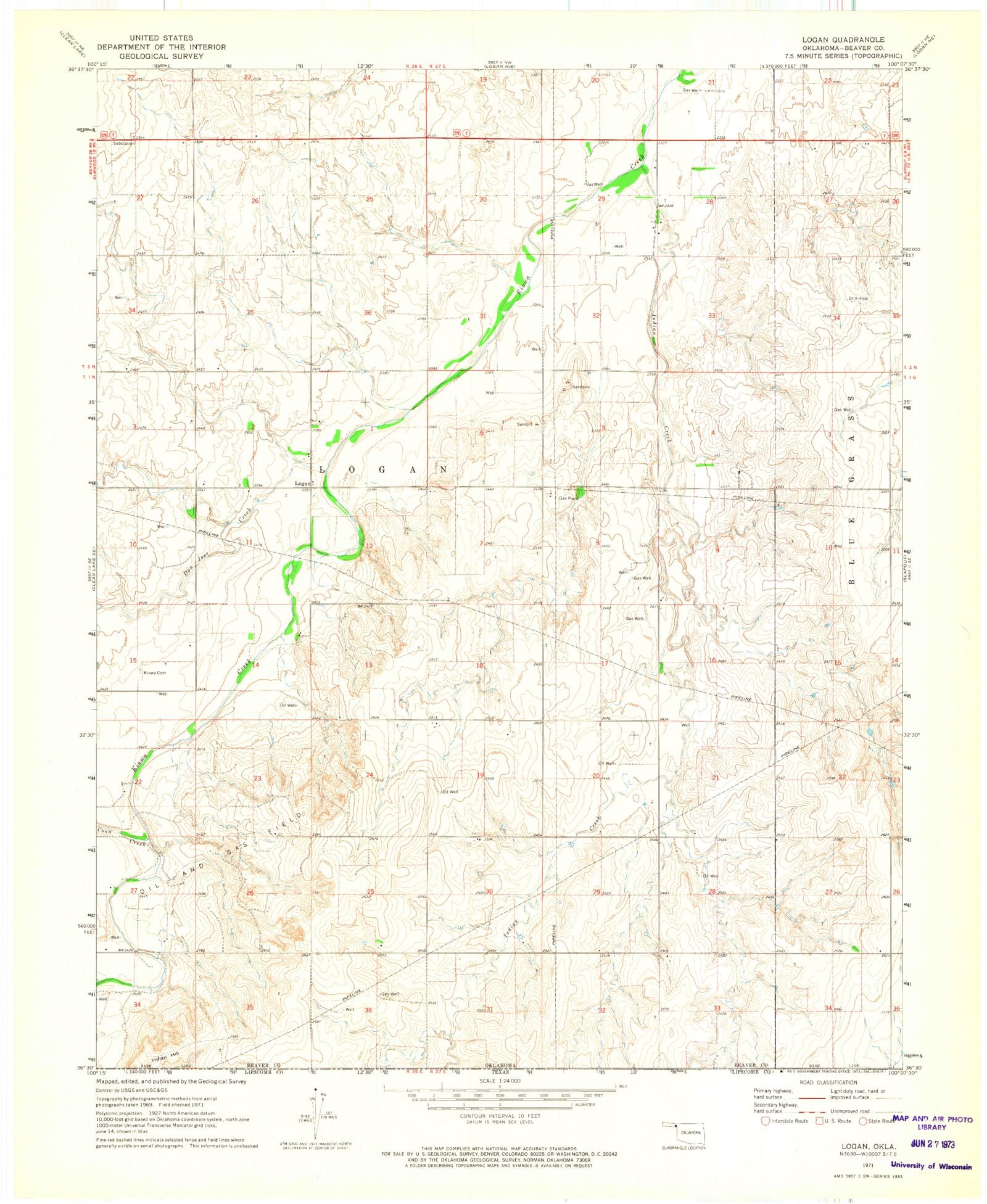 Classic USGS Logan Oklahoma 7.5'x7.5' Topo Map – MyTopo Map Store