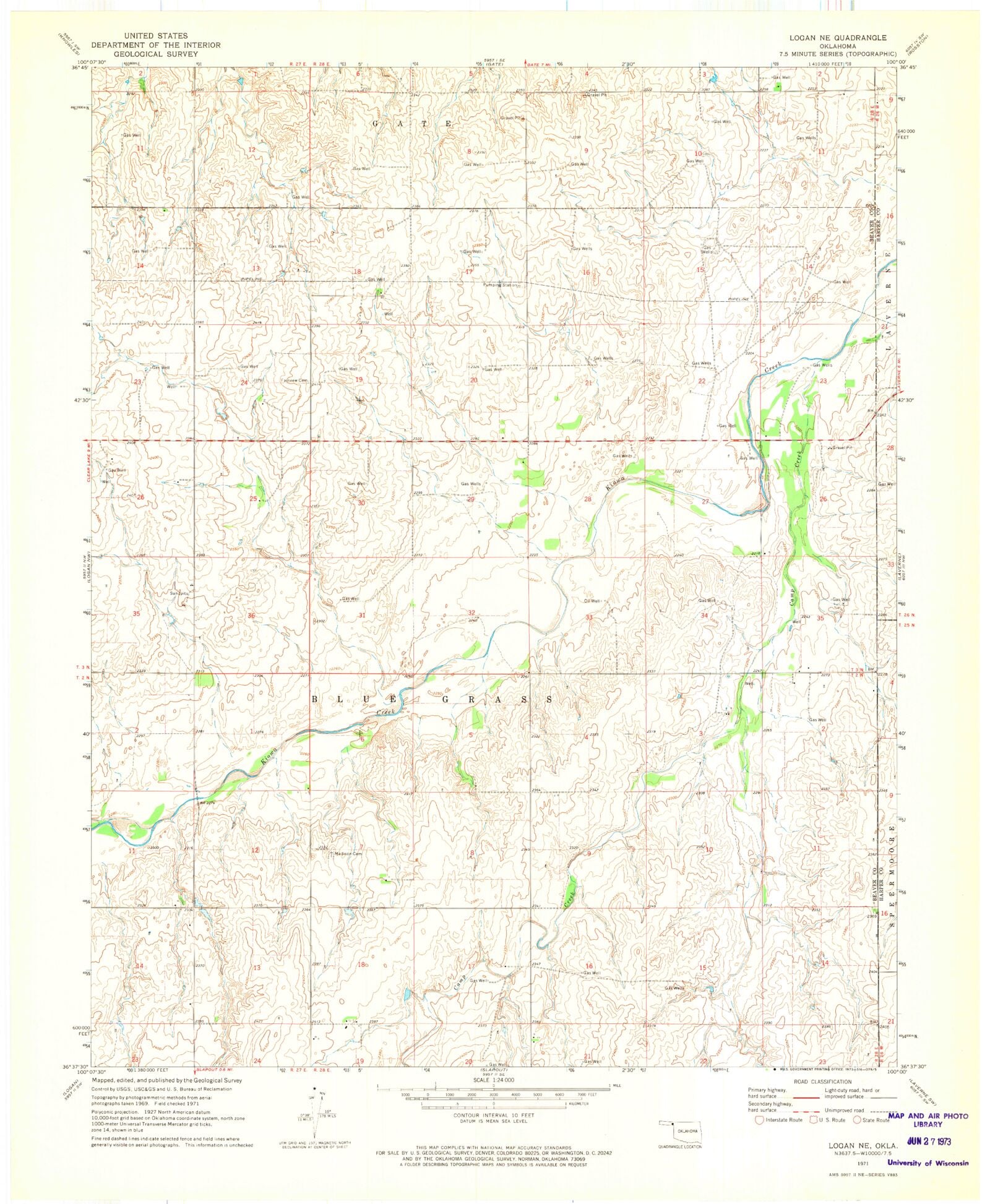 Classic USGS Logan NE Oklahoma 7.5'x7.5' Topo Map – MyTopo Map Store
