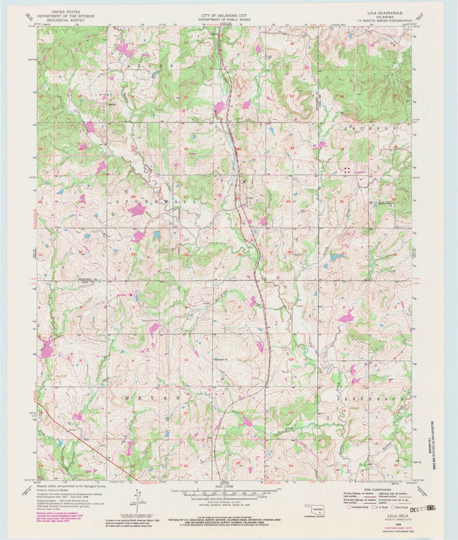 Classic USGS Lula Oklahoma 7.5'x7.5' Topo Map – MyTopo Map Store