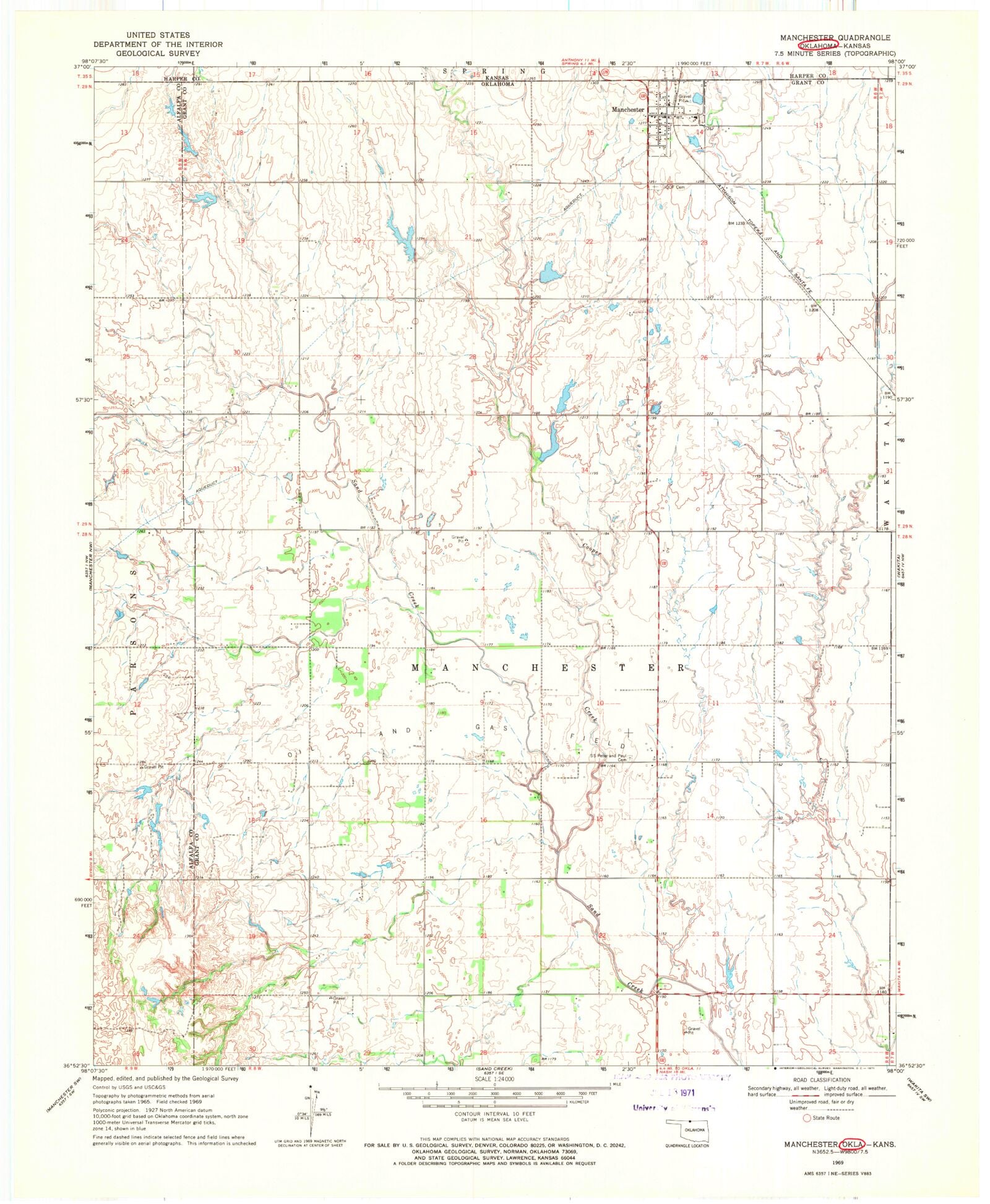 Classic USGS Manchester Oklahoma 7.5'x7.5' Topo Map – MyTopo Map Store