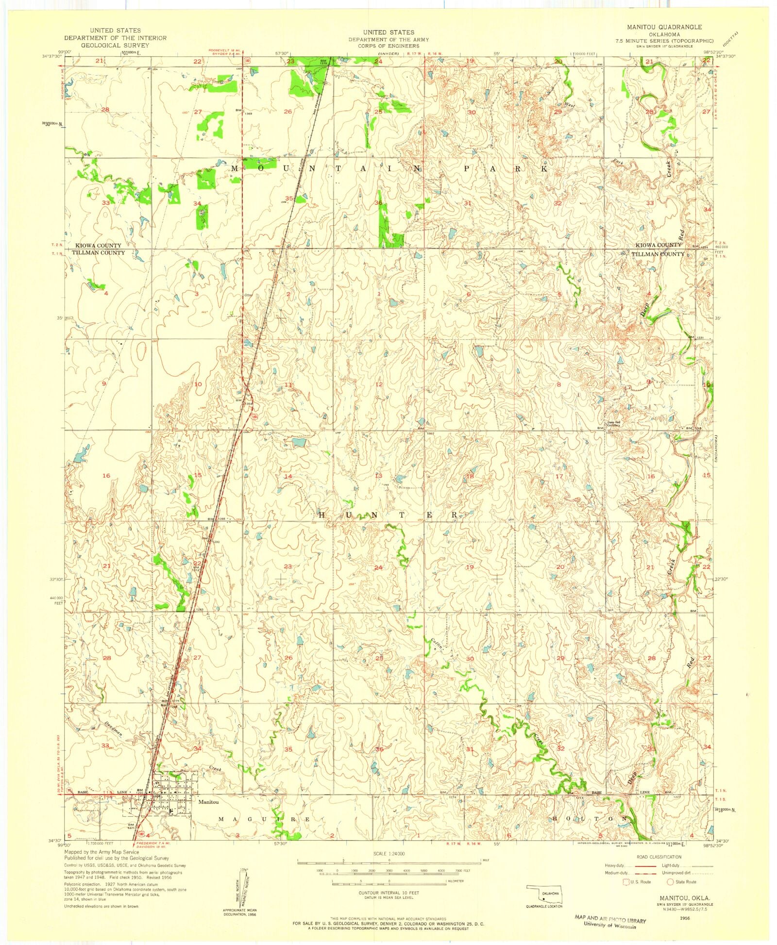 Classic USGS Manitou Oklahoma 7.5'x7.5' Topo Map – MyTopo Map Store