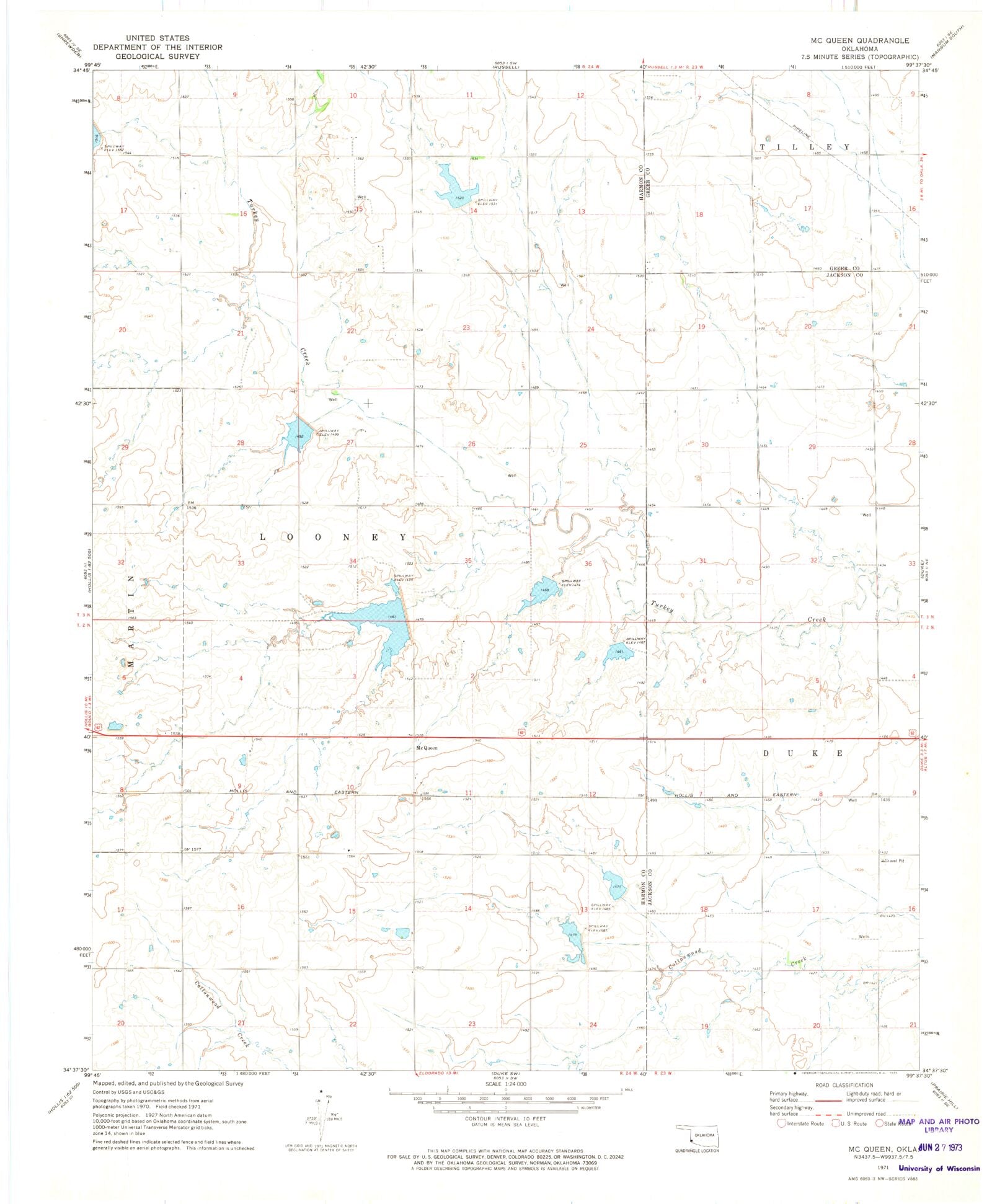 Classic USGS McQueen Oklahoma 7.5'x7.5' Topo Map – MyTopo Map Store