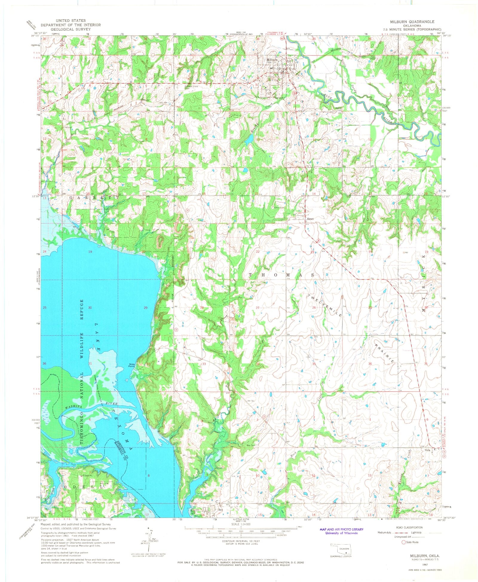 Classic USGS Milburn Oklahoma 7.5'x7.5' Topo Map – MyTopo Map Store