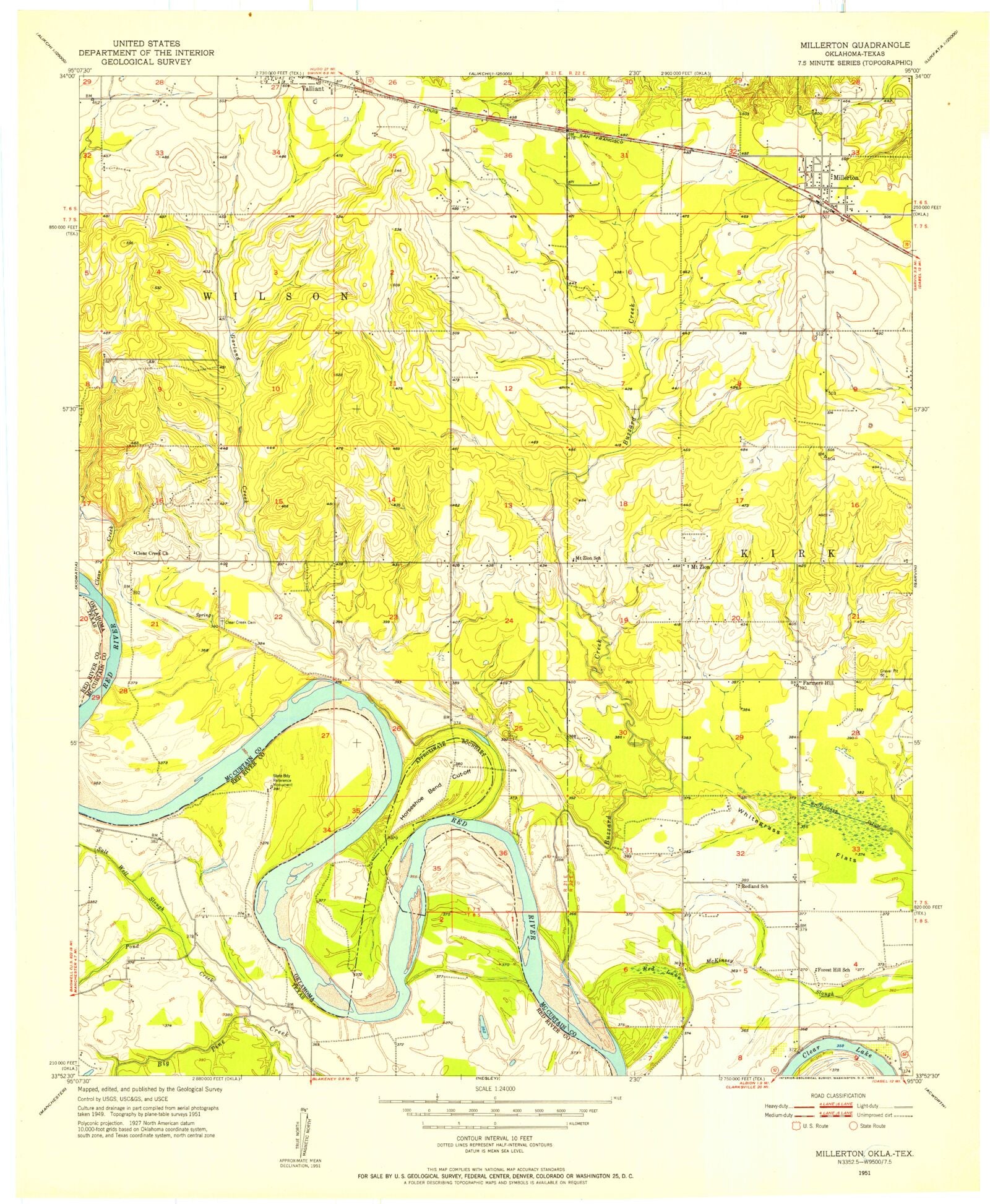 Classic USGS Millerton Oklahoma 7.5'x7.5' Topo Map – MyTopo Map Store