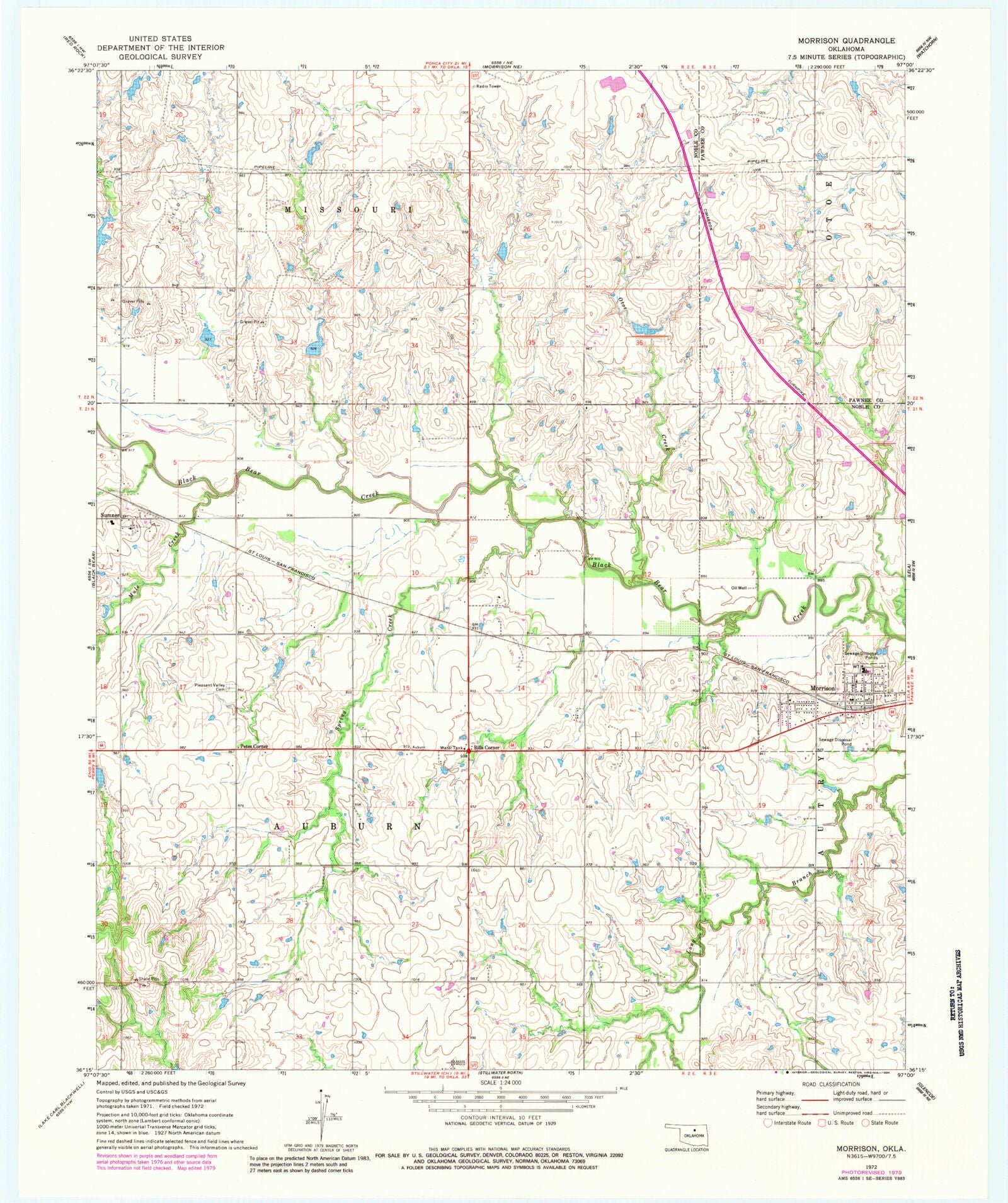 Classic USGS Morrison Oklahoma 7.5'x7.5' Topo Map – MyTopo Map Store