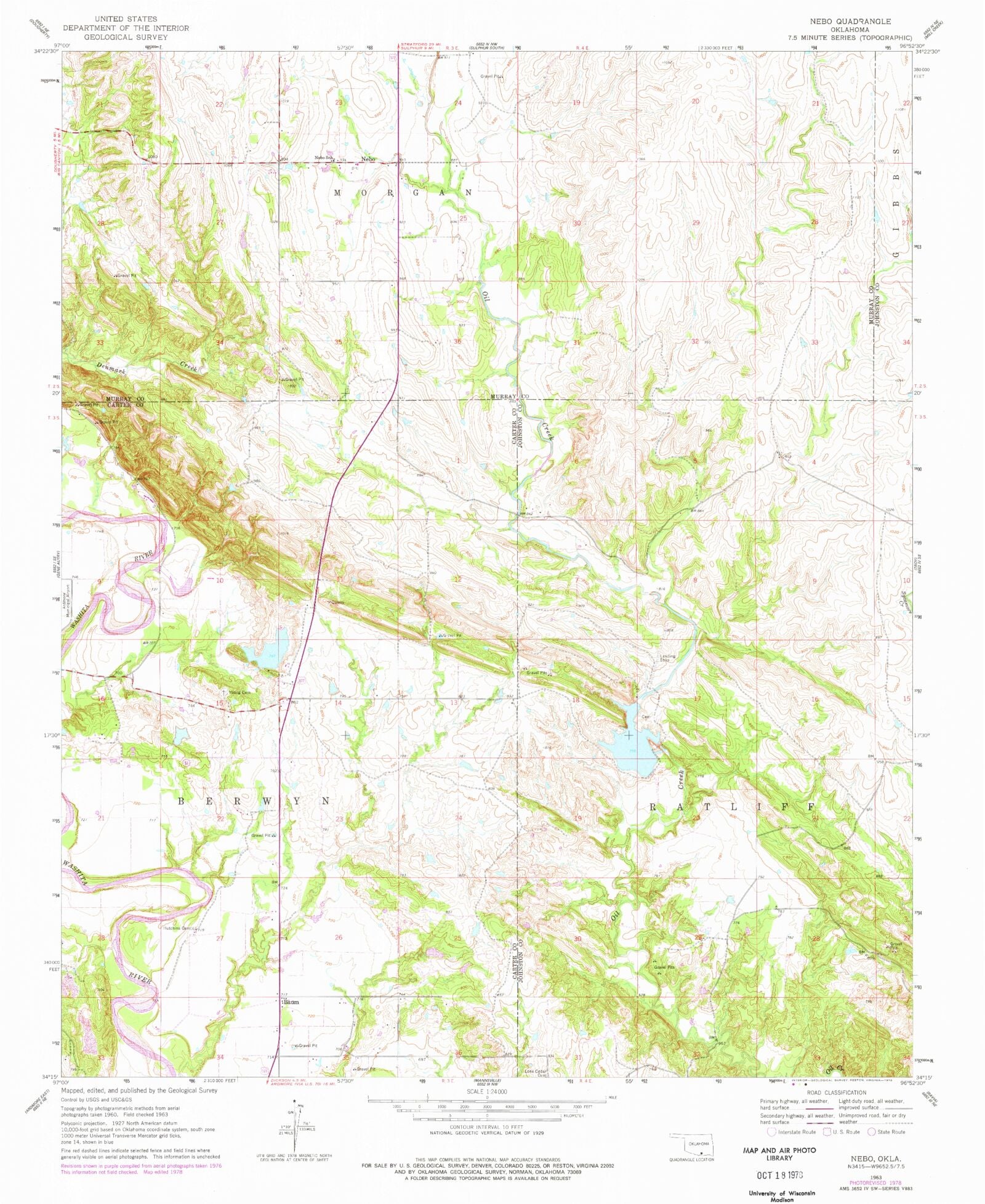 Classic USGS Nebo Oklahoma 7.5'x7.5' Topo Map – MyTopo Map Store