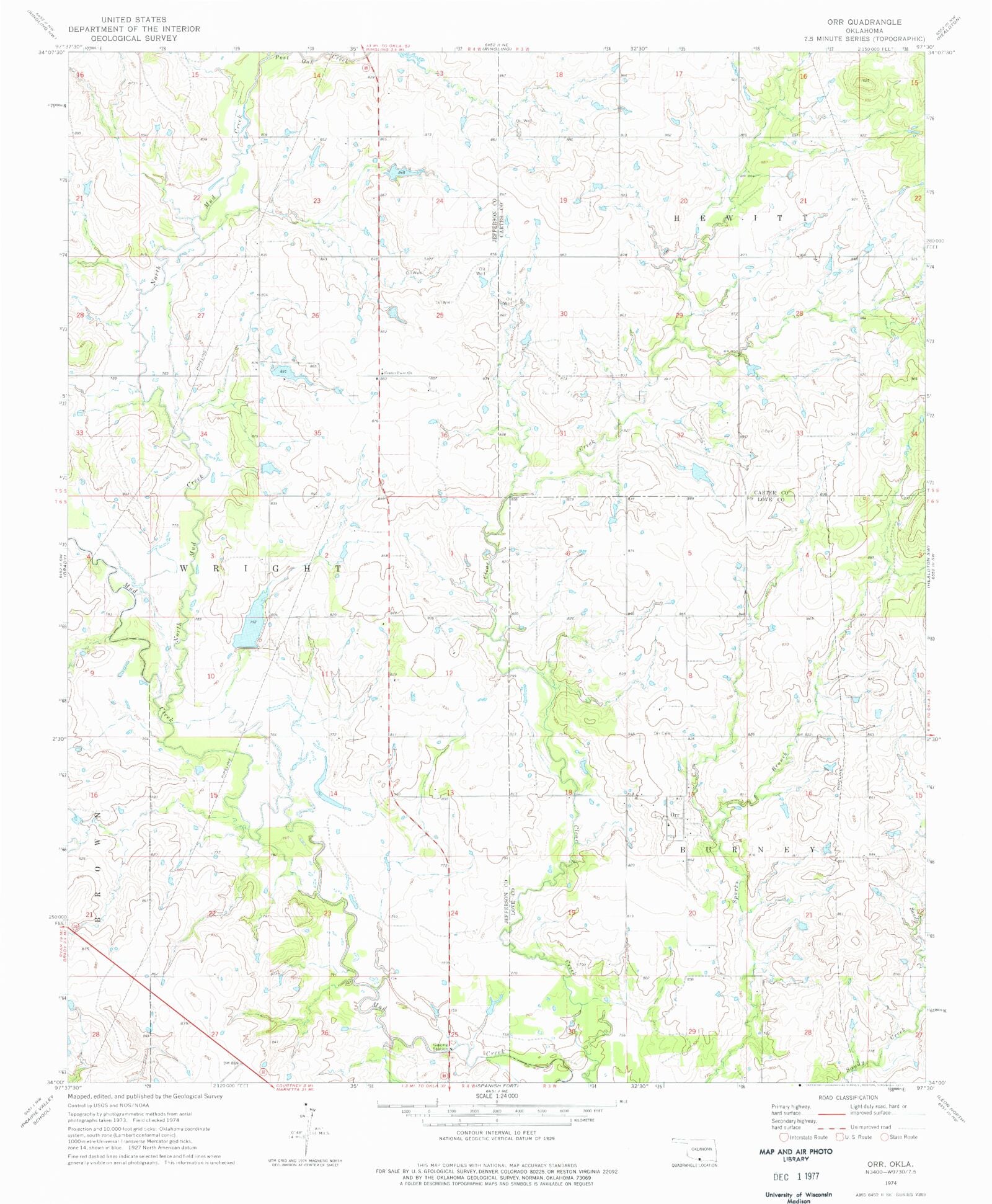 Classic USGS Orr Oklahoma 7.5'x7.5' Topo Map – MyTopo Map Store