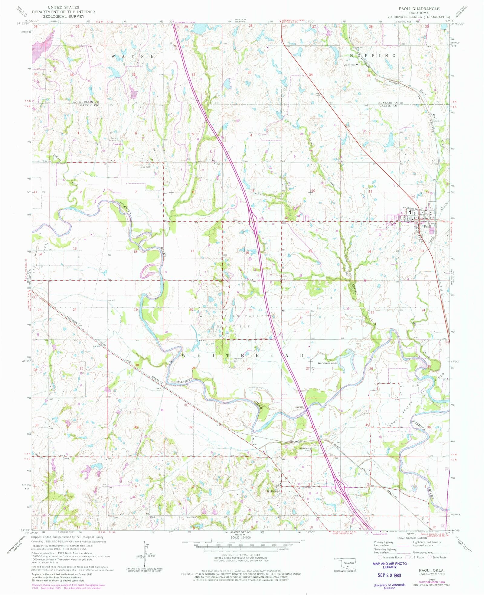 Classic USGS Paoli Oklahoma 7.5'x7.5' Topo Map – MyTopo Map Store
