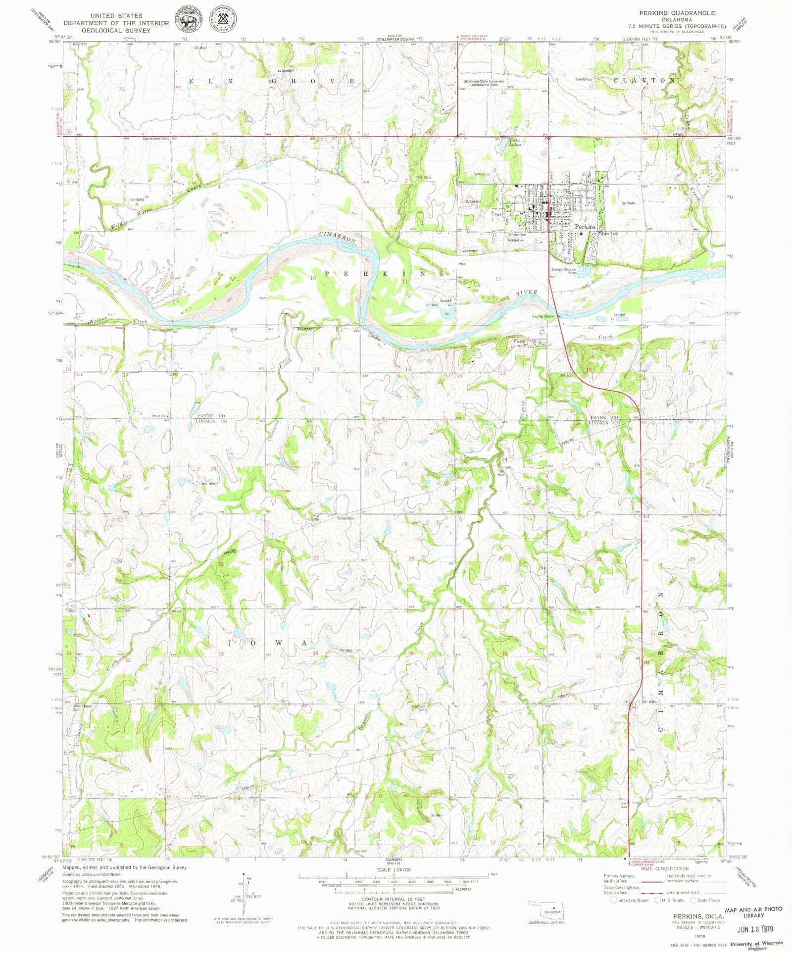Classic USGS Perkins Oklahoma 7.5'x7.5' Topo Map – MyTopo Map Store