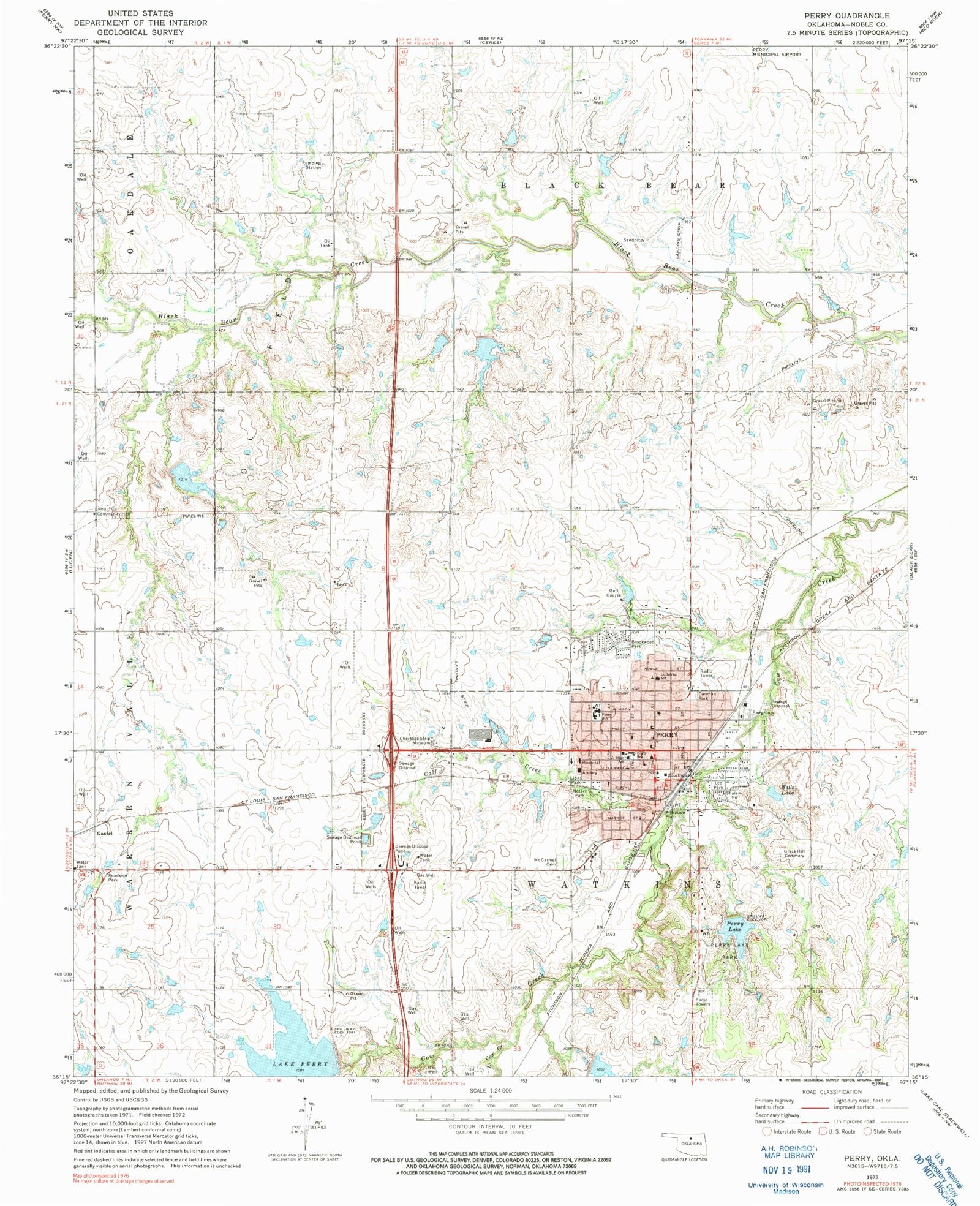 Classic USGS Perry Oklahoma 7.5'x7.5' Topo Map – MyTopo Map Store