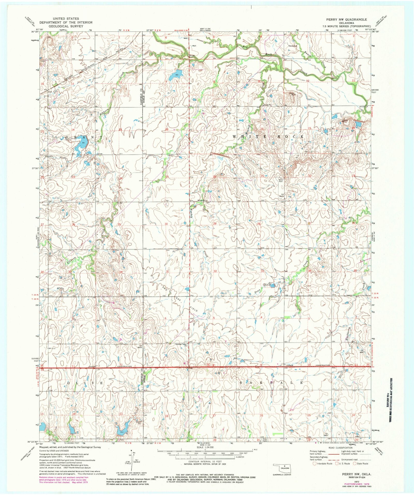 Classic USGS Perry NW Oklahoma 7.5'x7.5' Topo Map – MyTopo Map Store