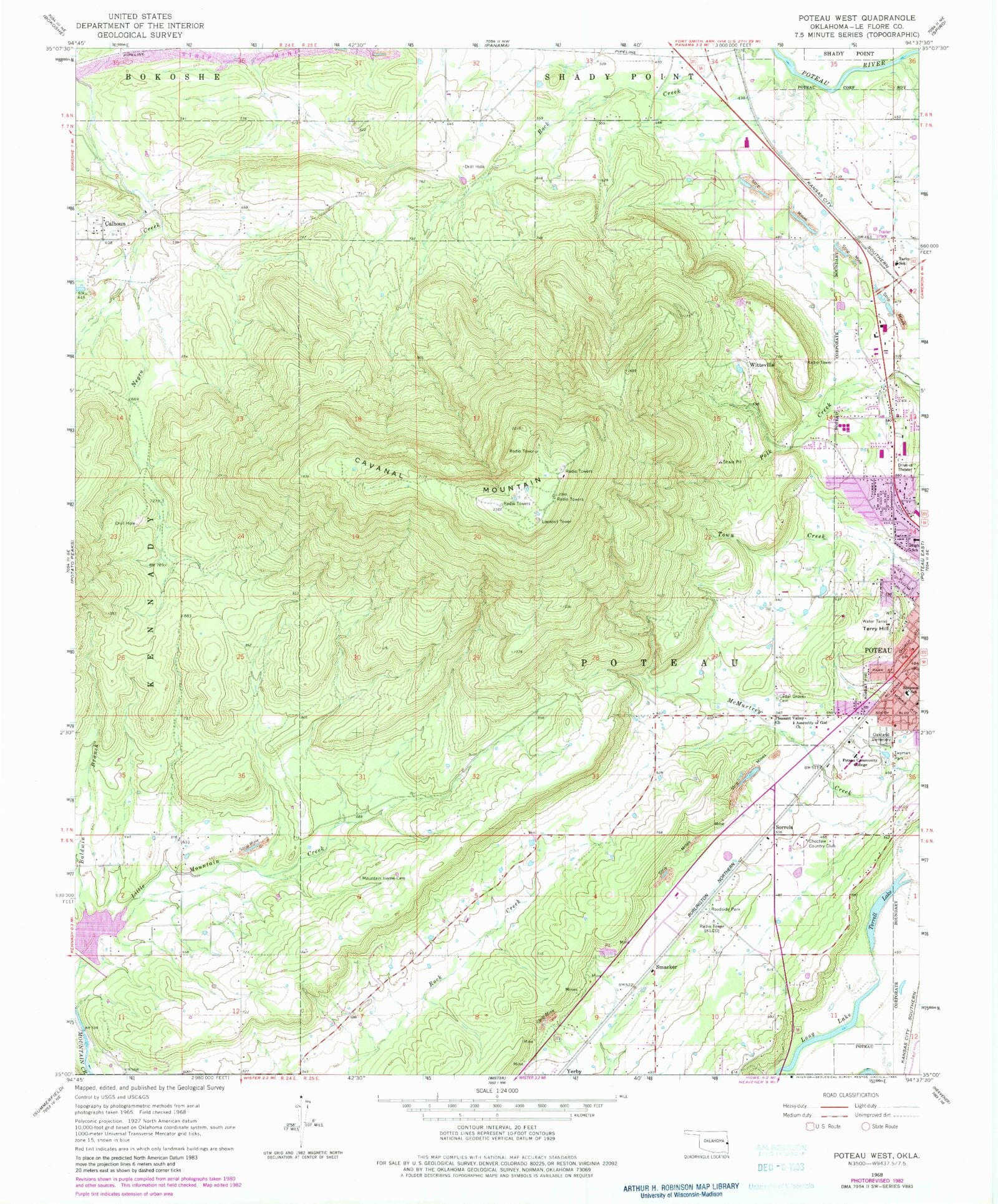 Classic USGS Poteau West Oklahoma 7.5'x7.5' Topo Map – MyTopo Map Store