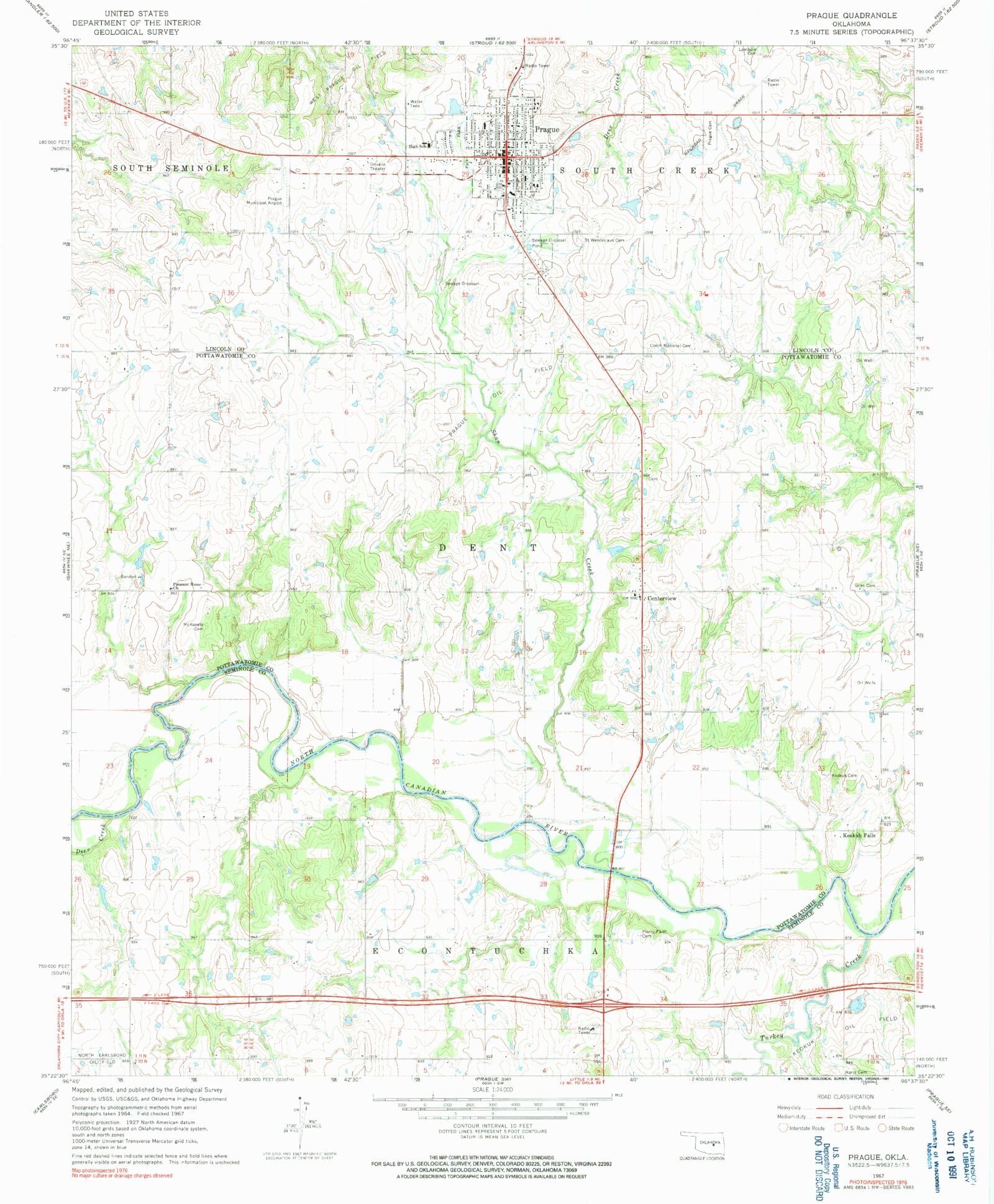 Classic USGS Prague Oklahoma 7.5'x7.5' Topo Map – MyTopo Map Store