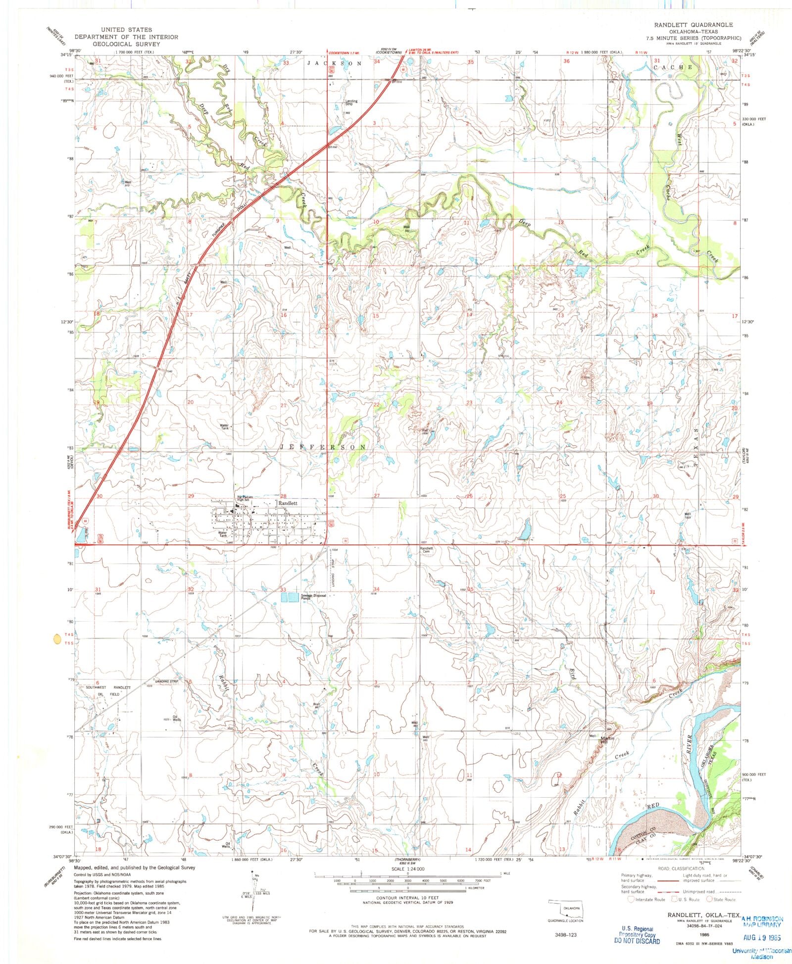 Classic USGS Randlett Oklahoma 7.5'x7.5' Topo Map – MyTopo Map Store