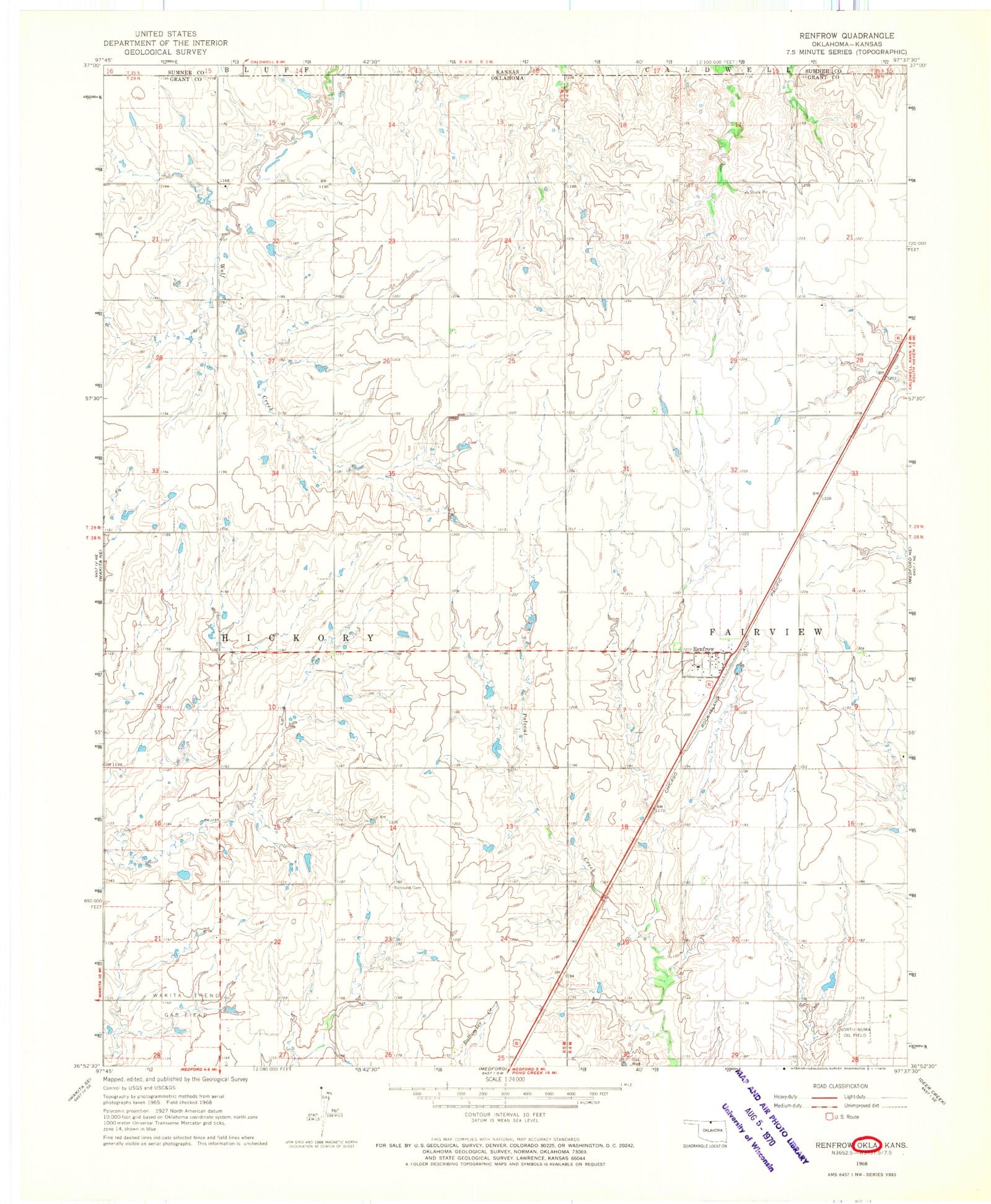 Classic USGS Renfrow Oklahoma 7.5'x7.5' Topo Map – MyTopo Map Store