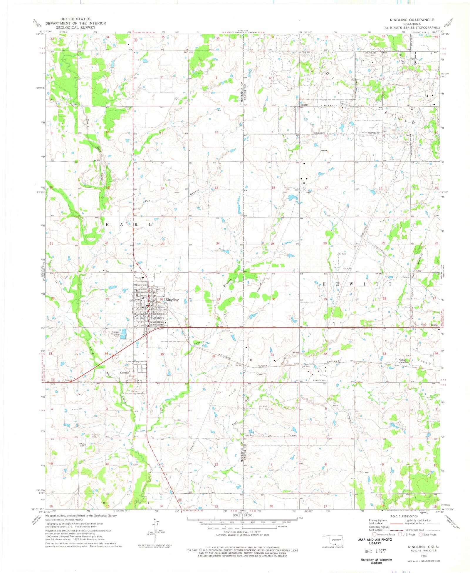 Classic USGS Ringling Oklahoma 7.5'x7.5' Topo Map – MyTopo Map Store