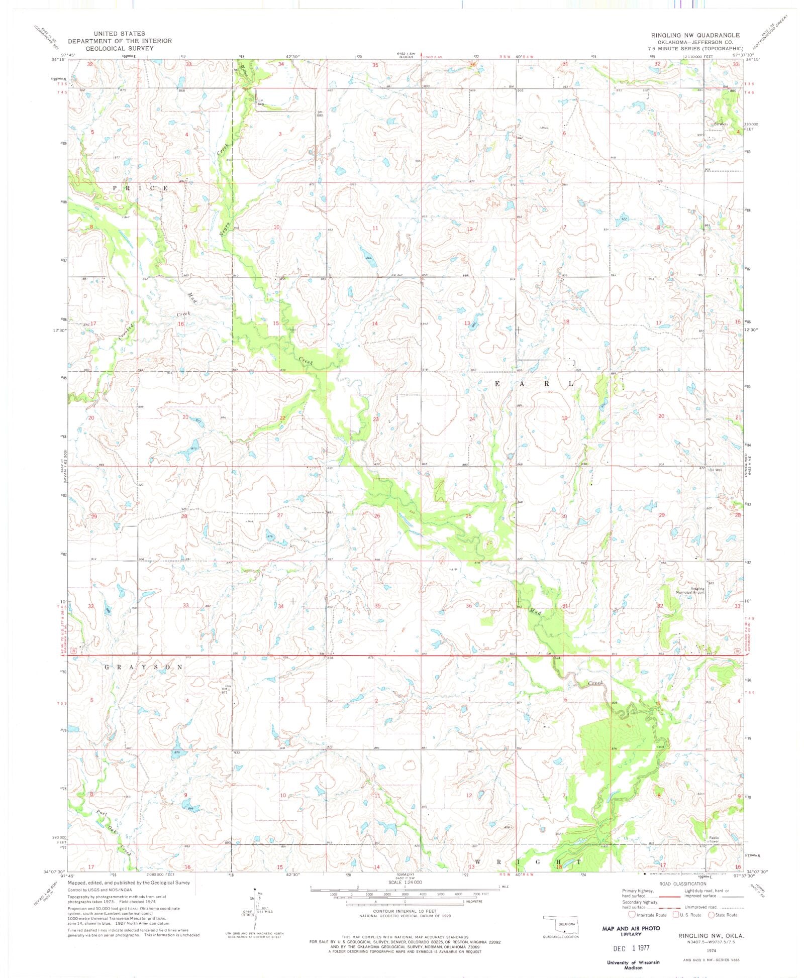 Classic USGS Ringling NW Oklahoma 7.5'x7.5' Topo Map – MyTopo Map Store