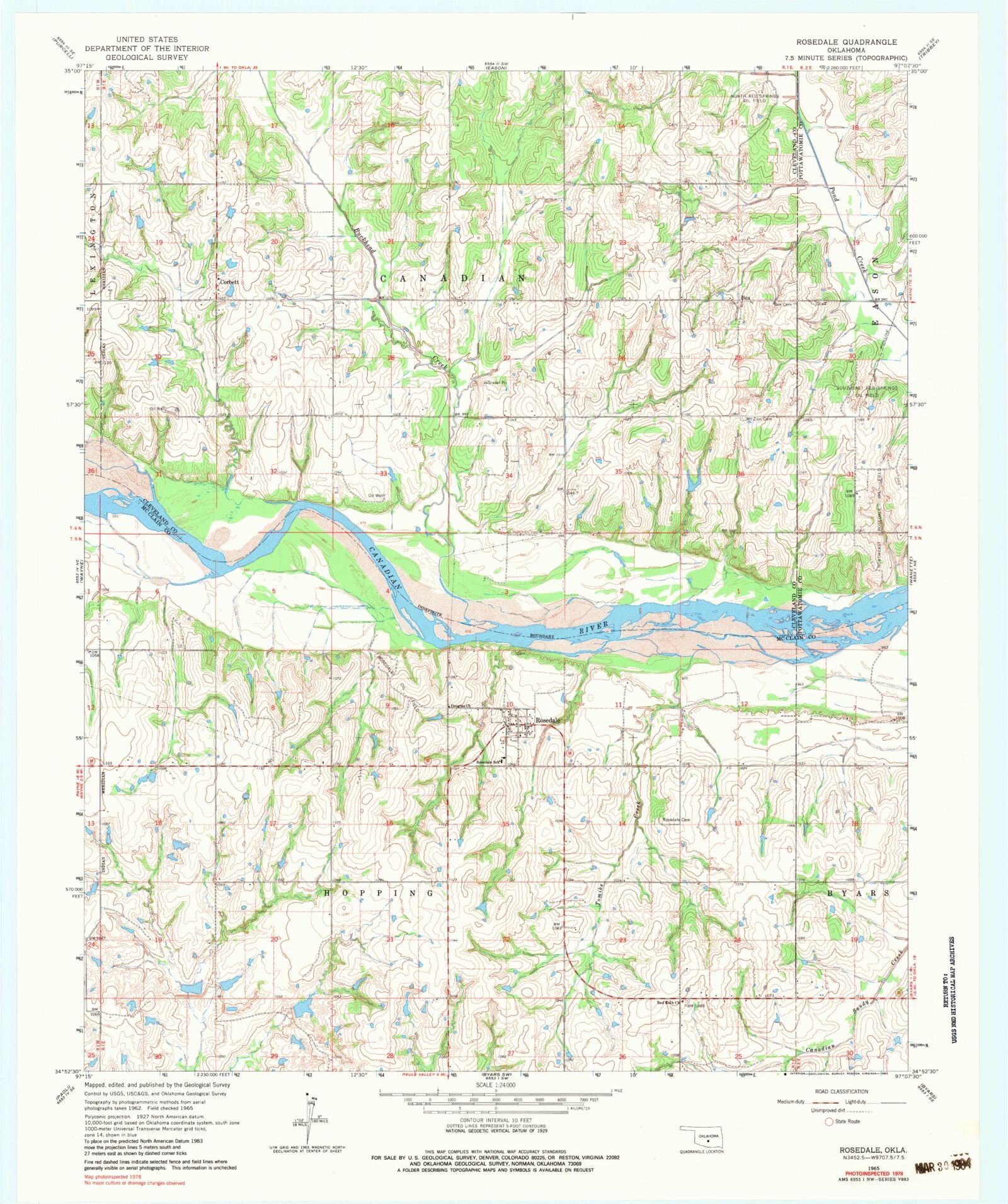 Classic USGS Rosedale Oklahoma 7.5'x7.5' Topo Map – MyTopo Map Store