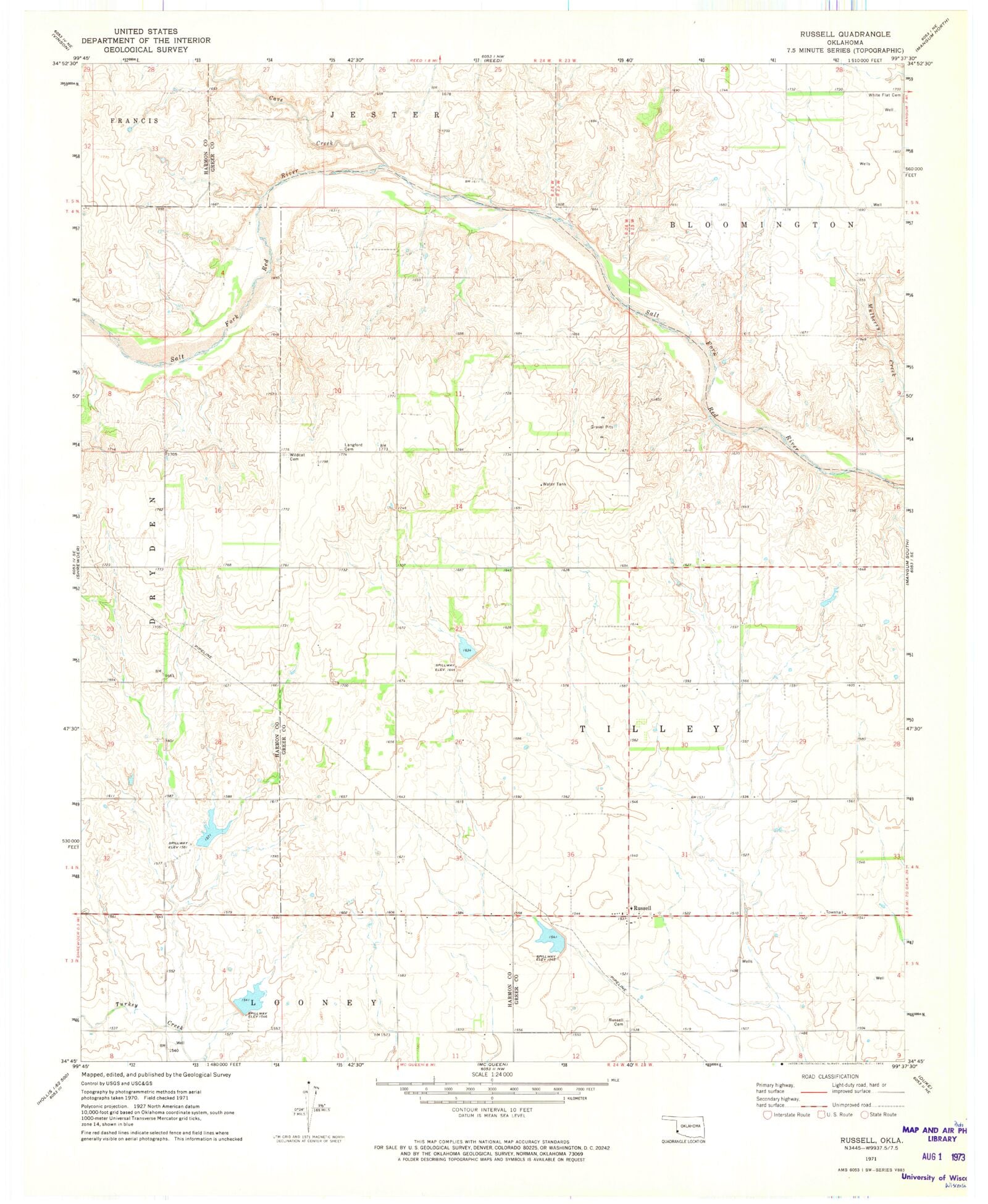 Classic USGS Russell Oklahoma 7.5'x7.5' Topo Map – MyTopo Map Store