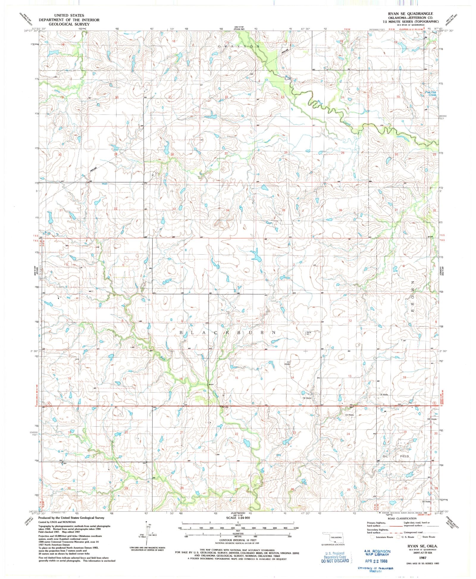 Classic USGS Ryan SE Oklahoma 7.5'x7.5' Topo Map – MyTopo Map Store
