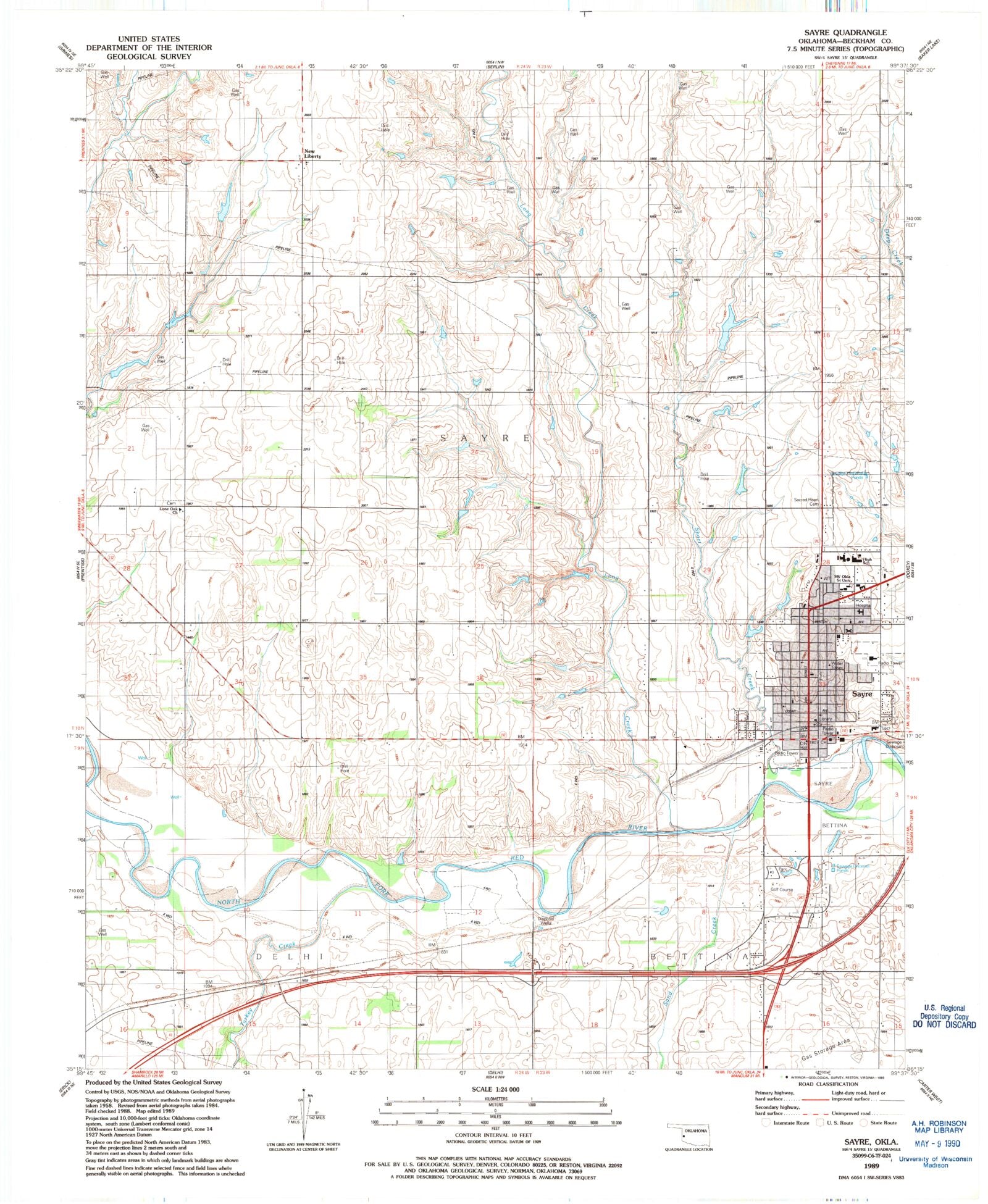 Classic USGS Sayre Oklahoma 7.5'x7.5' Topo Map – MyTopo Map Store