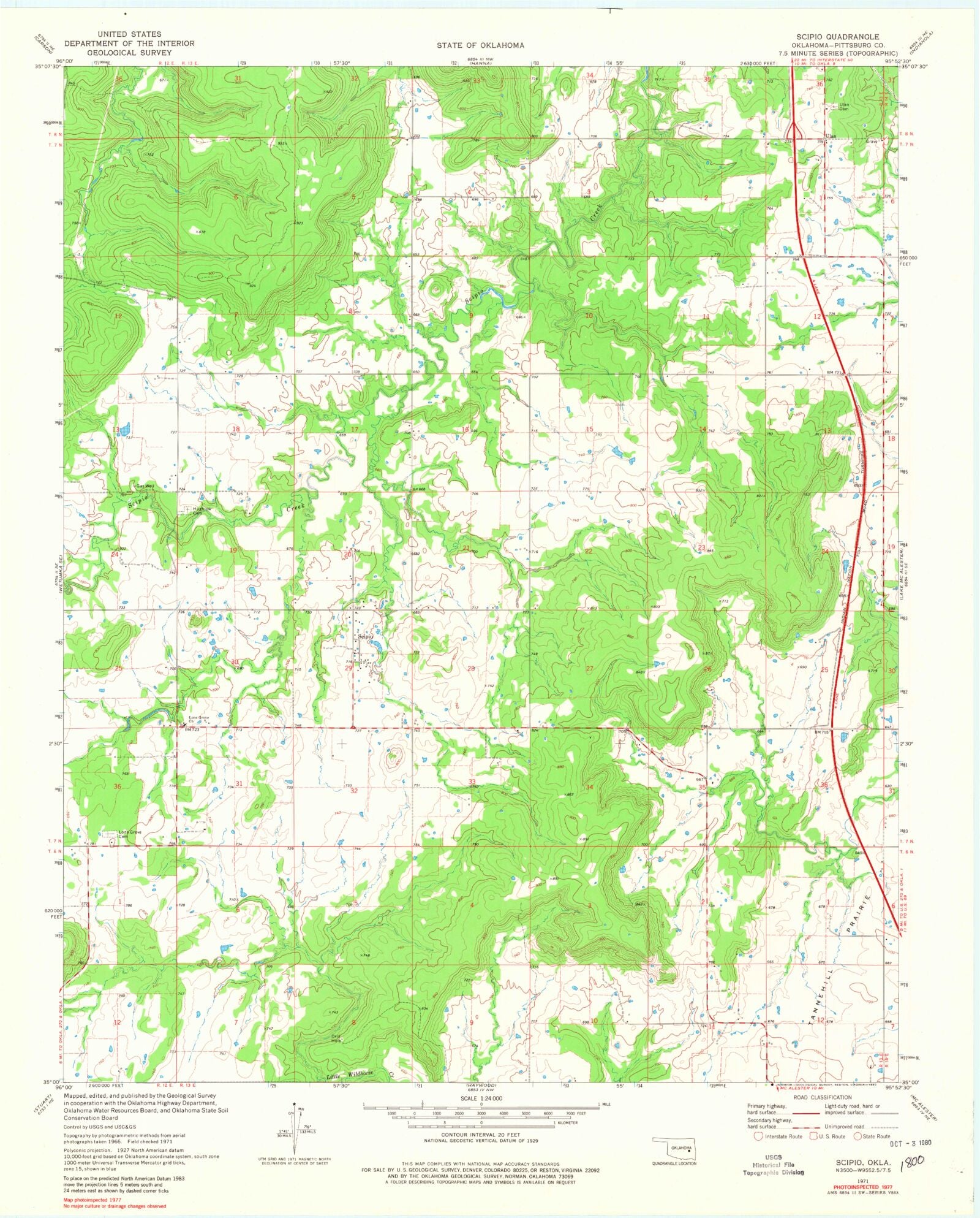 Classic USGS Scipio Oklahoma 7.5'x7.5' Topo Map – MyTopo Map Store