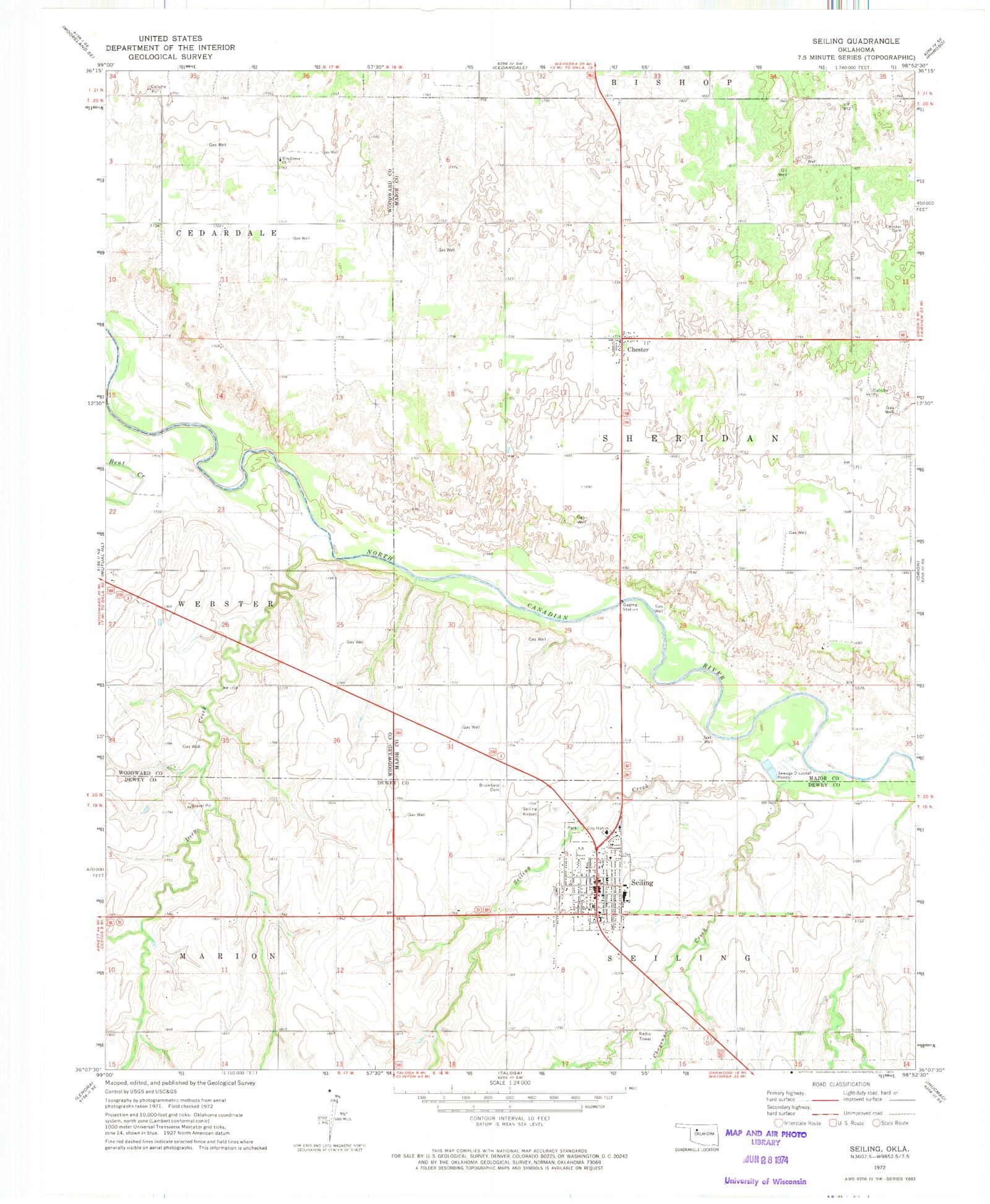 Classic USGS Seiling Oklahoma 7.5'x7.5' Topo Map – MyTopo Map Store