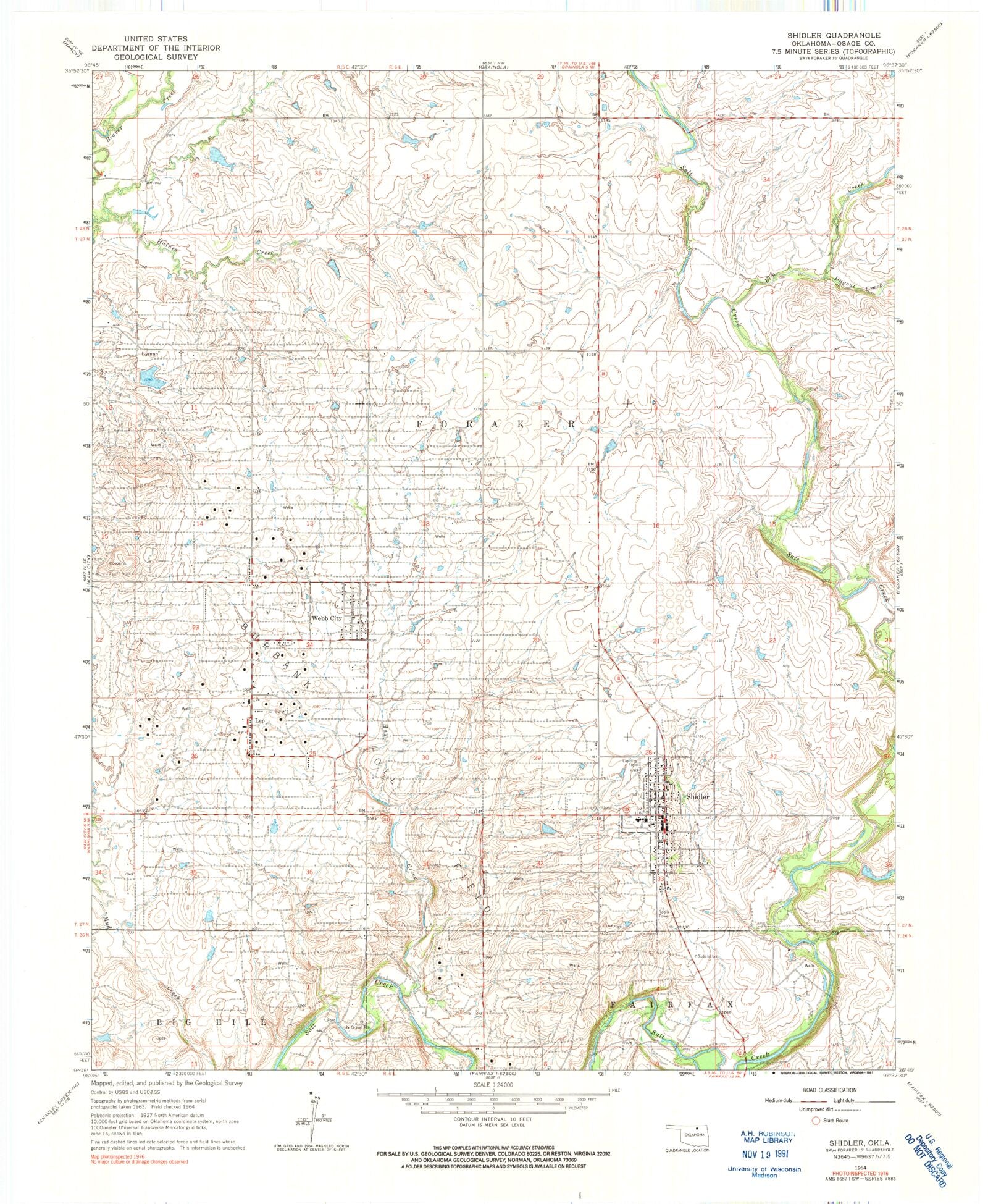 Classic USGS Shidler Oklahoma 7.5'x7.5' Topo Map – MyTopo Map Store