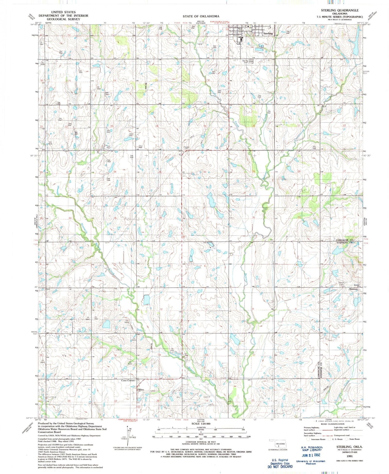 Classic USGS Sterling Oklahoma 7.5'x7.5' Topo Map – MyTopo Map Store