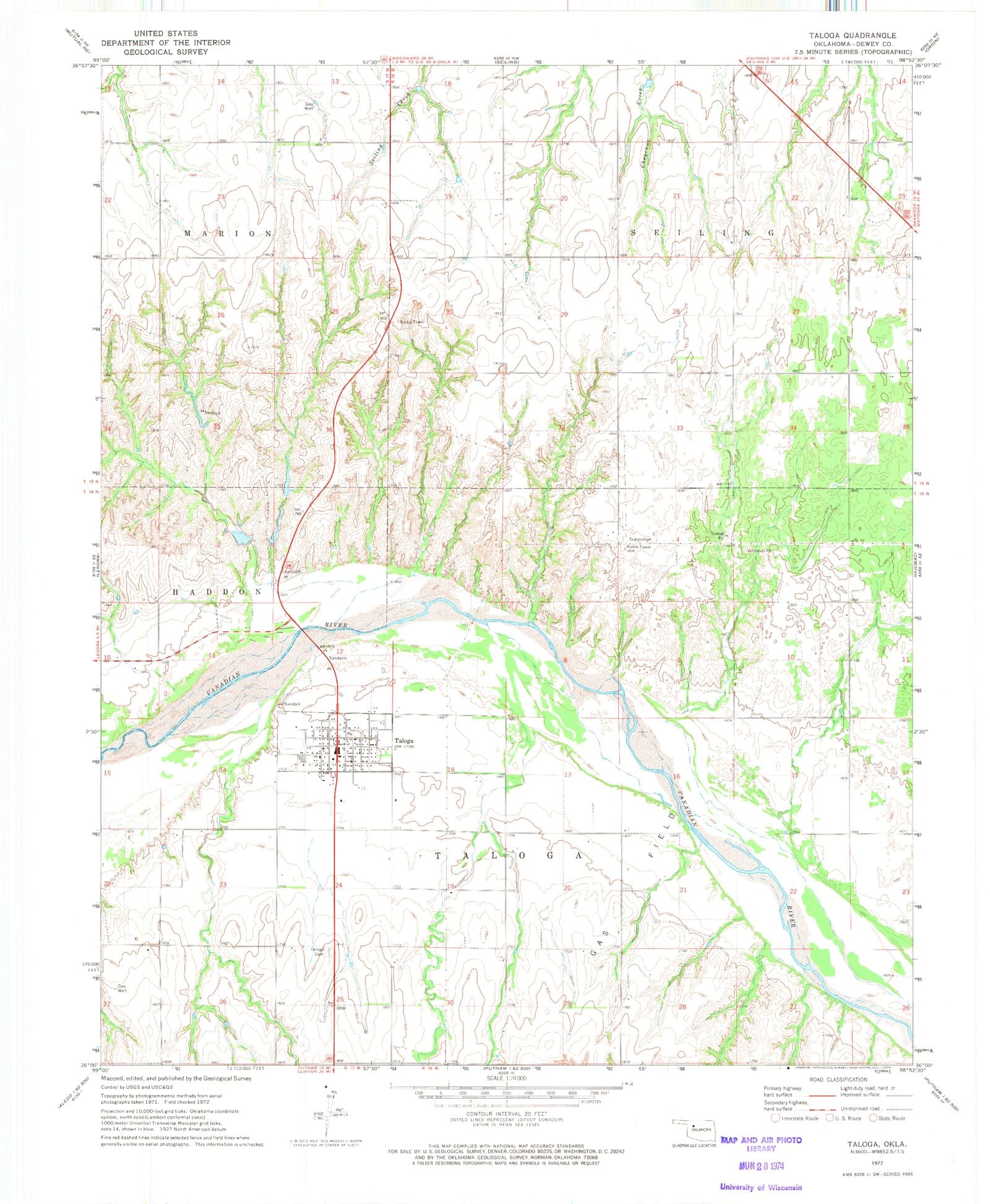 Classic USGS Taloga Oklahoma 7.5'x7.5' Topo Map – MyTopo Map Store