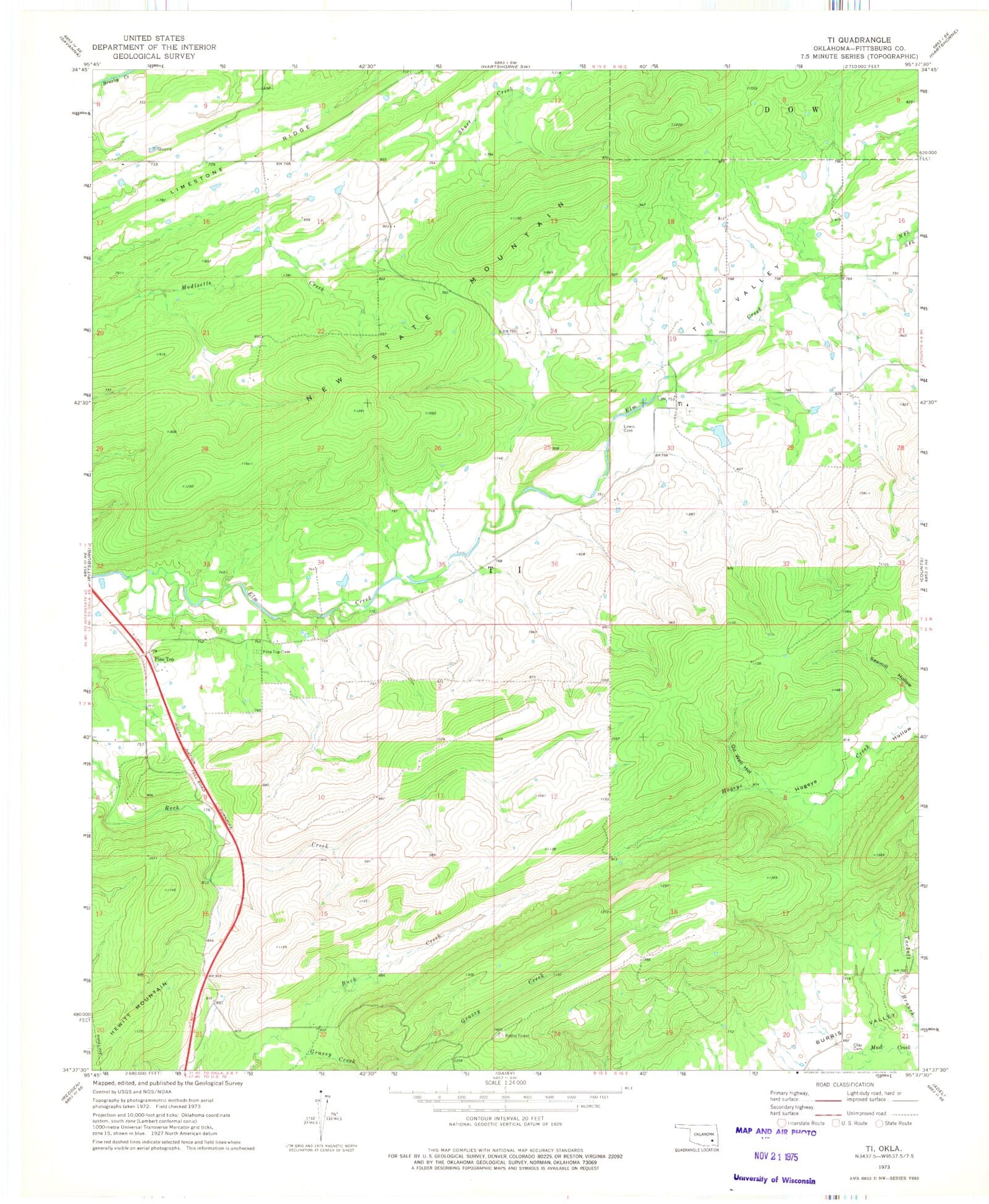 Classic USGS Ti Oklahoma 7.5'x7.5' Topo Map – MyTopo Map Store