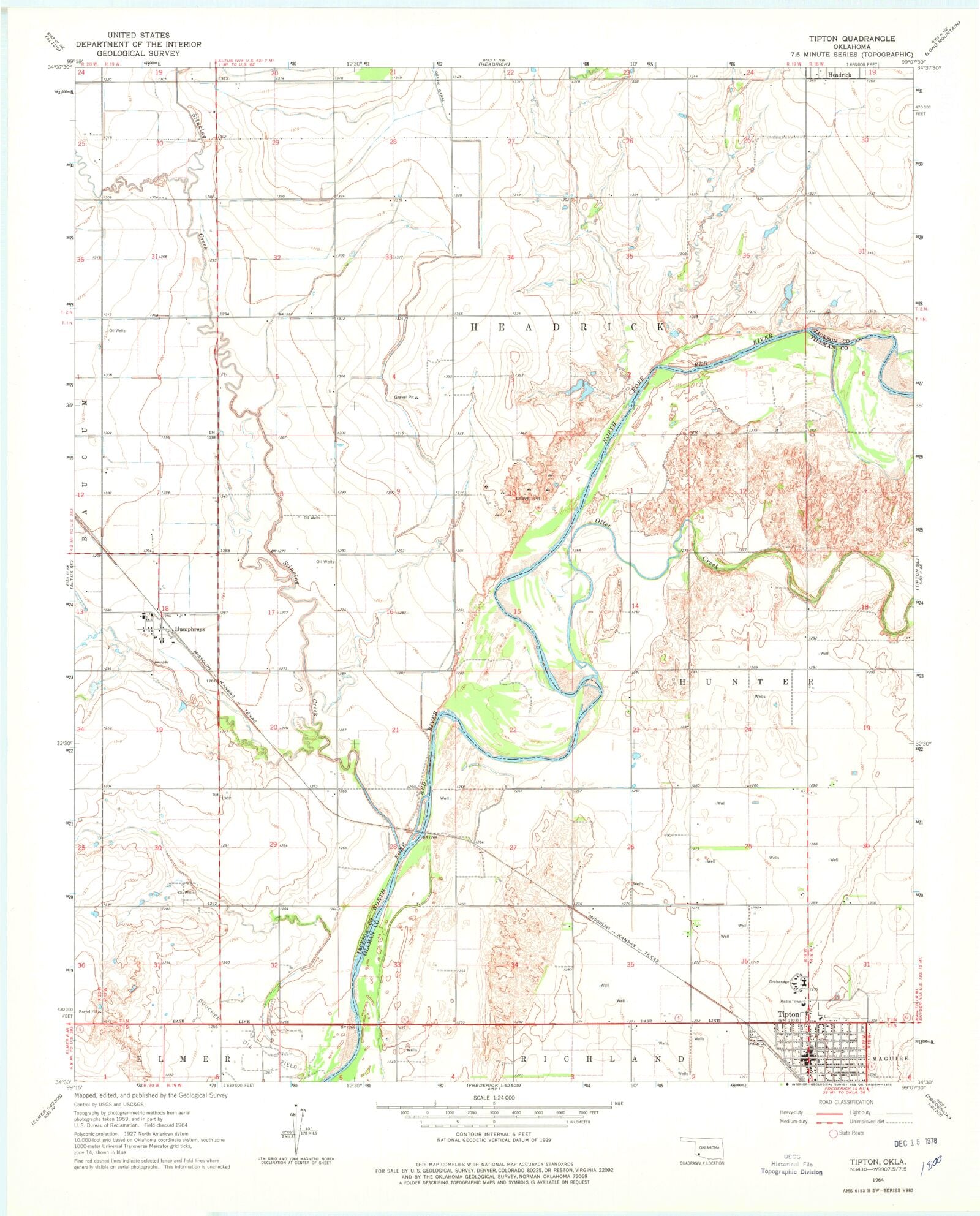 Classic USGS Tipton Oklahoma 7.5'x7.5' Topo Map – MyTopo Map Store