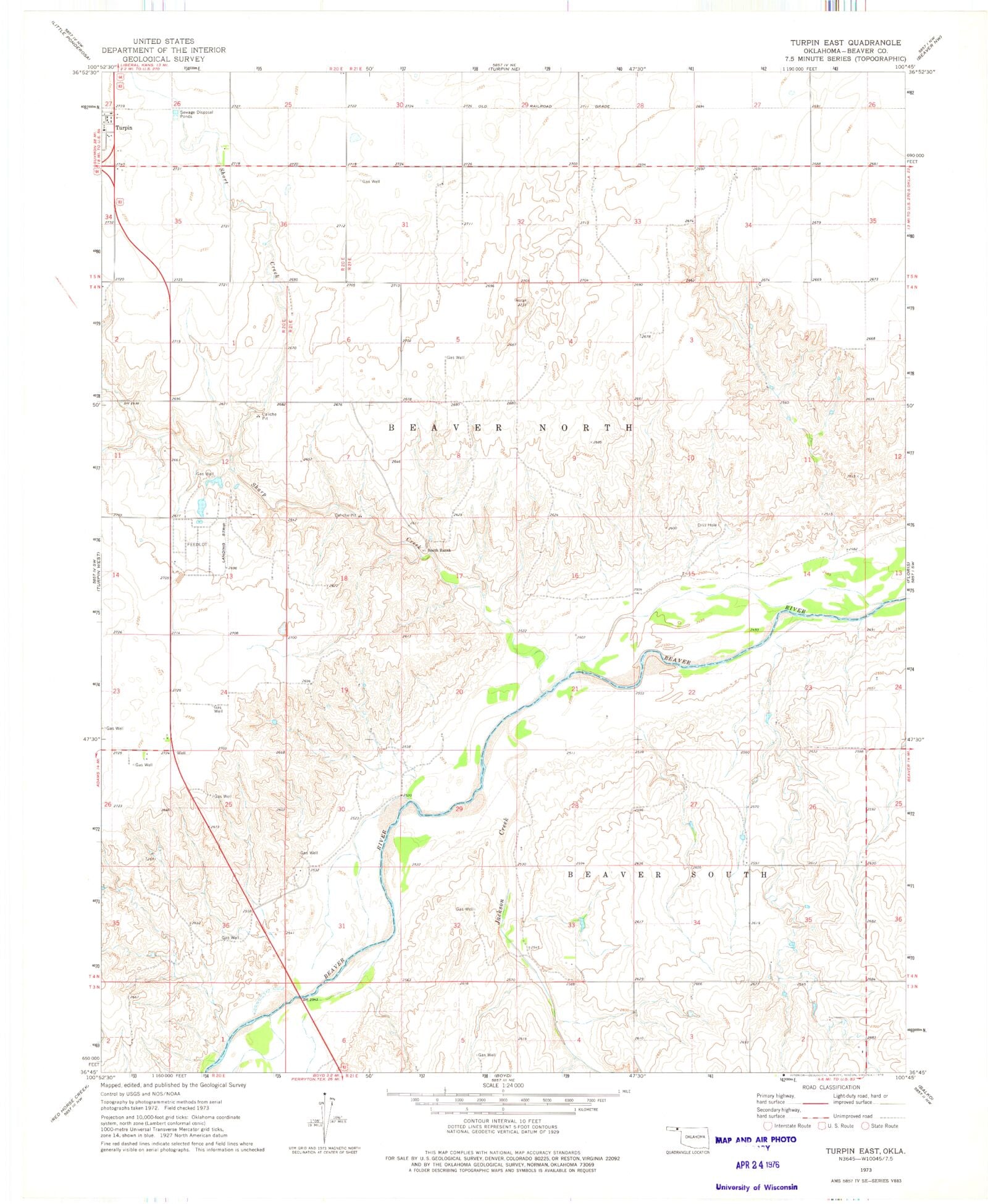 Classic USGS Turpin East Oklahoma 7.5'x7.5' Topo Map – MyTopo Map Store