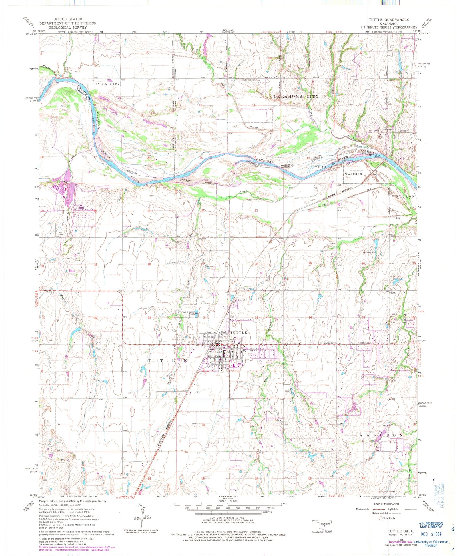 Classic USGS Tuttle Oklahoma 7.5'x7.5' Topo Map – MyTopo Map Store