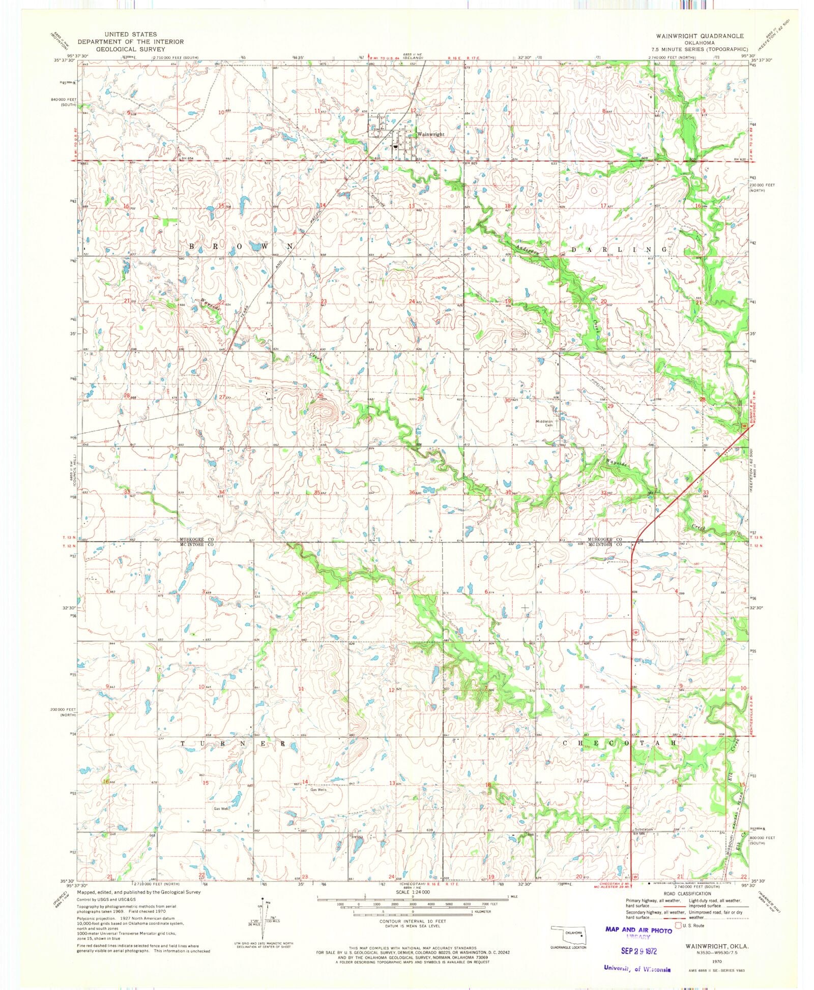 Classic USGS Wainwright Oklahoma 7.5'x7.5' Topo Map – MyTopo Map Store