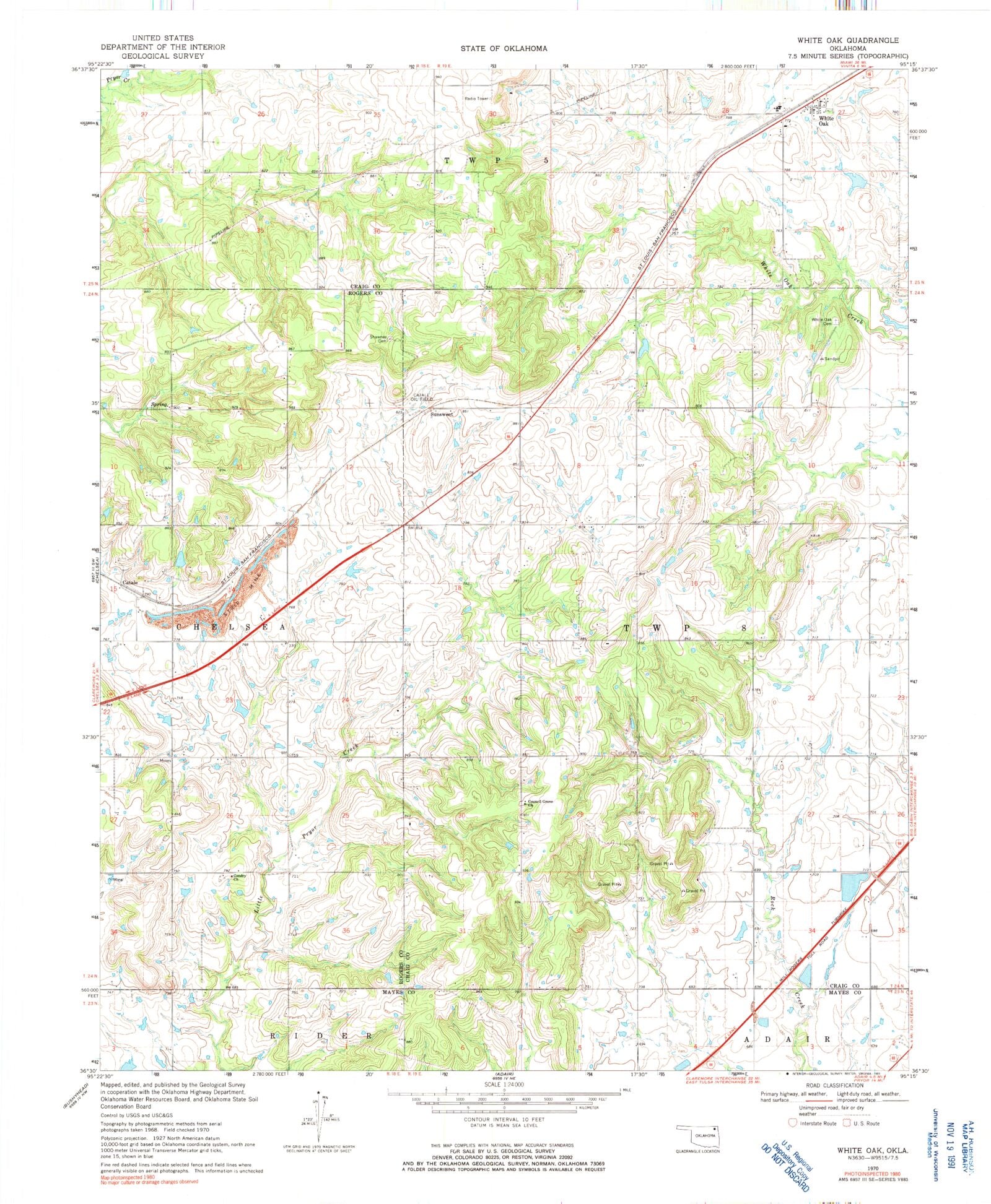 Classic USGS White Oak Oklahoma 7.5'x7.5' Topo Map – MyTopo Map Store
